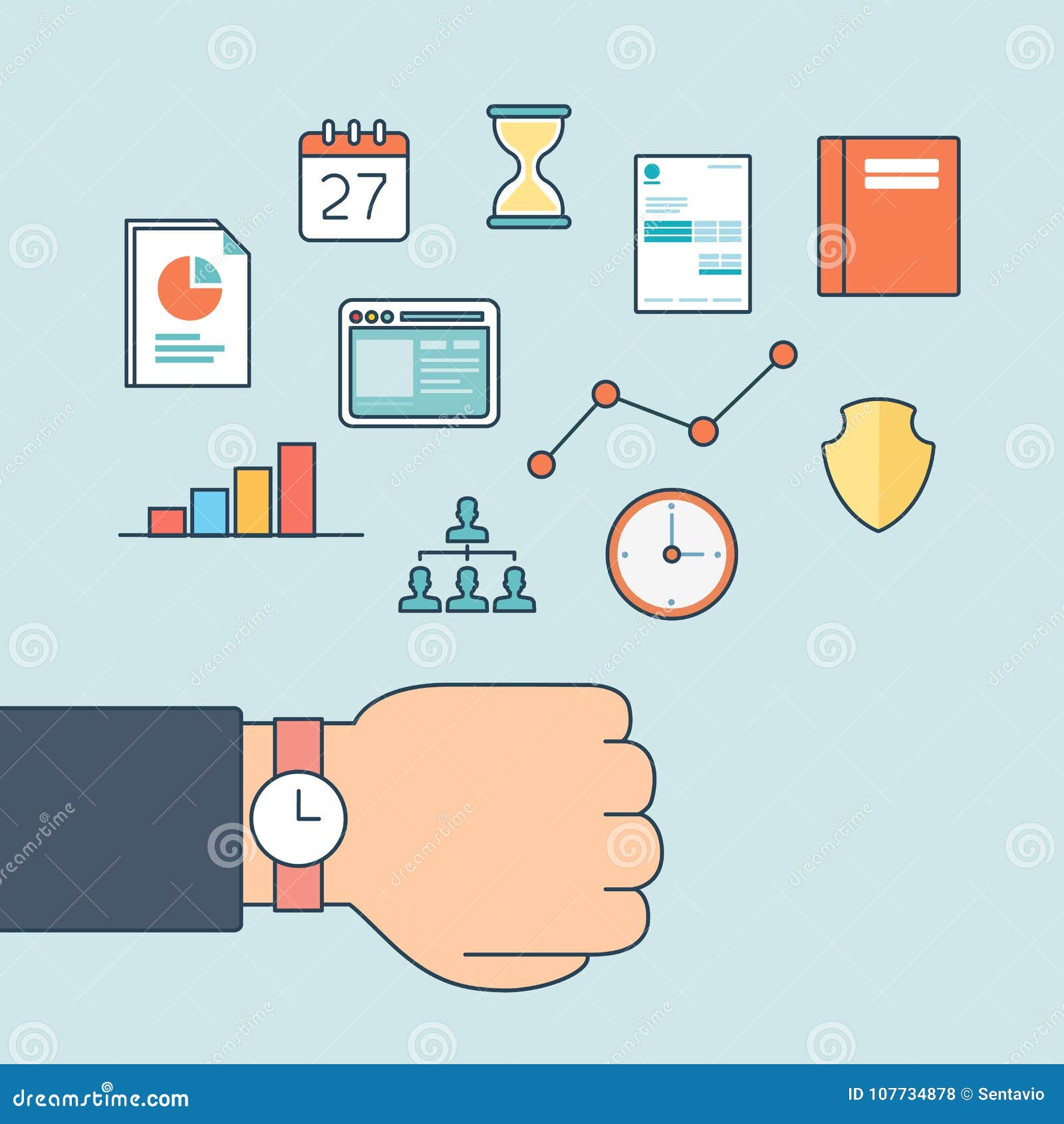 Flat Male Hand with Watch Clock Management Stock Illustration ...