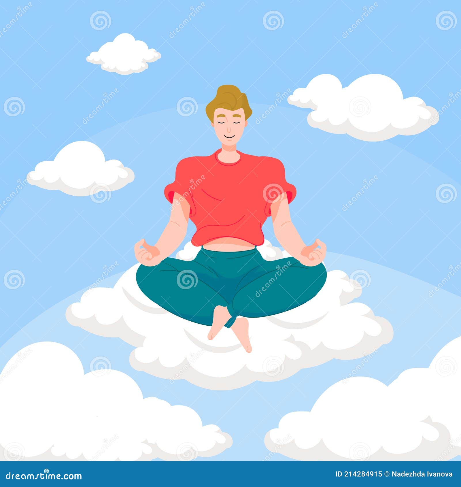 Flat Man Meditating on Cloud Vector Illustration. Stock Vector ...