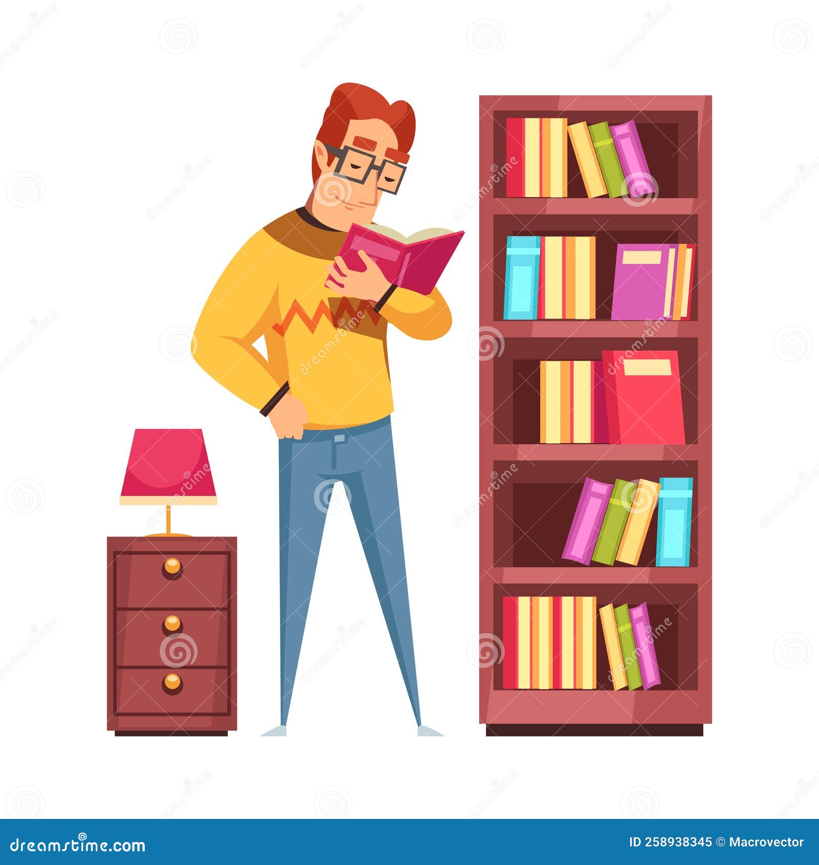 Flat Man Reading stock vector. Illustration of knowledge - 258938345