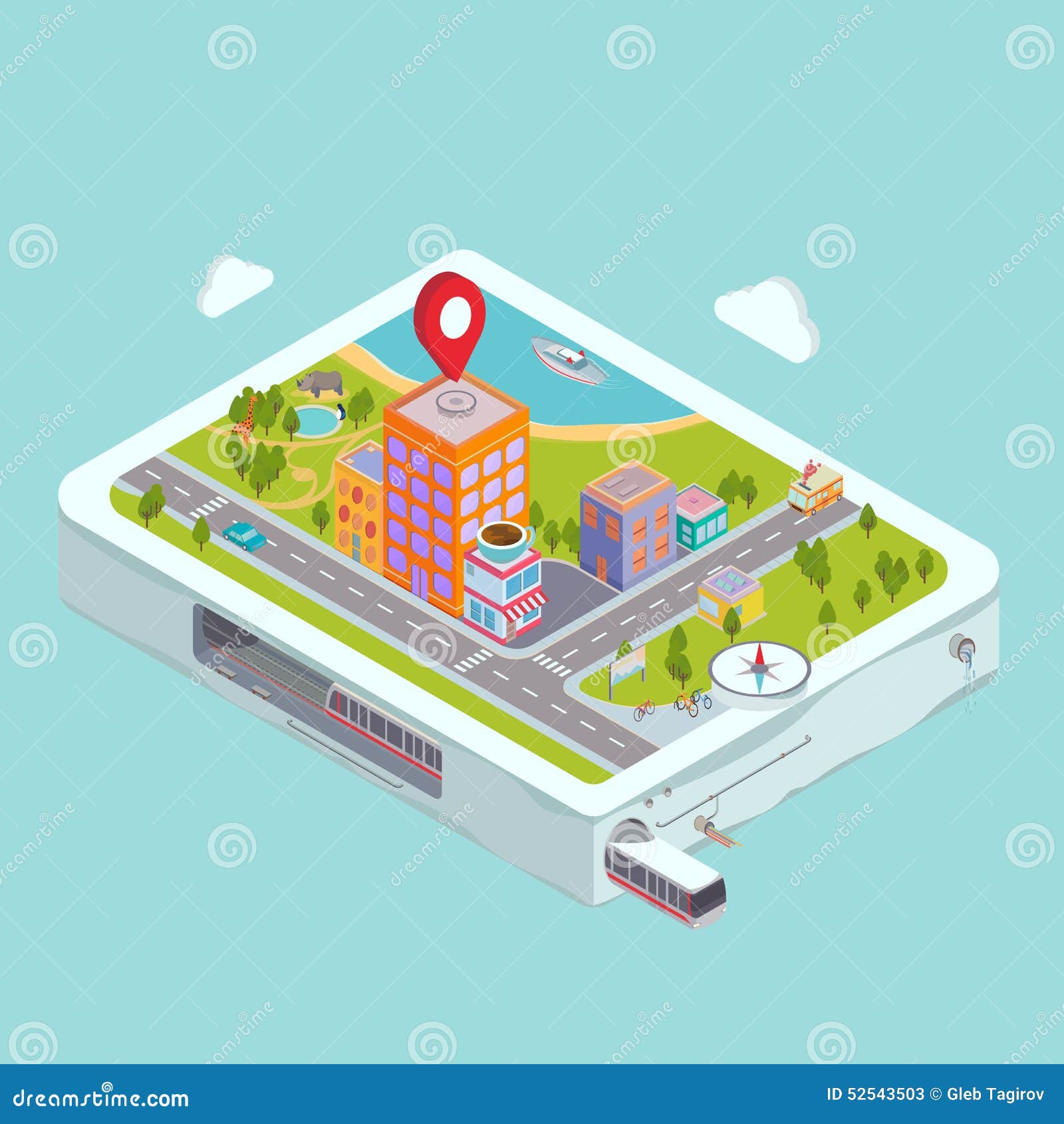 Flat map GPS navigation stock vector. Illustration of metropolis - 52543503