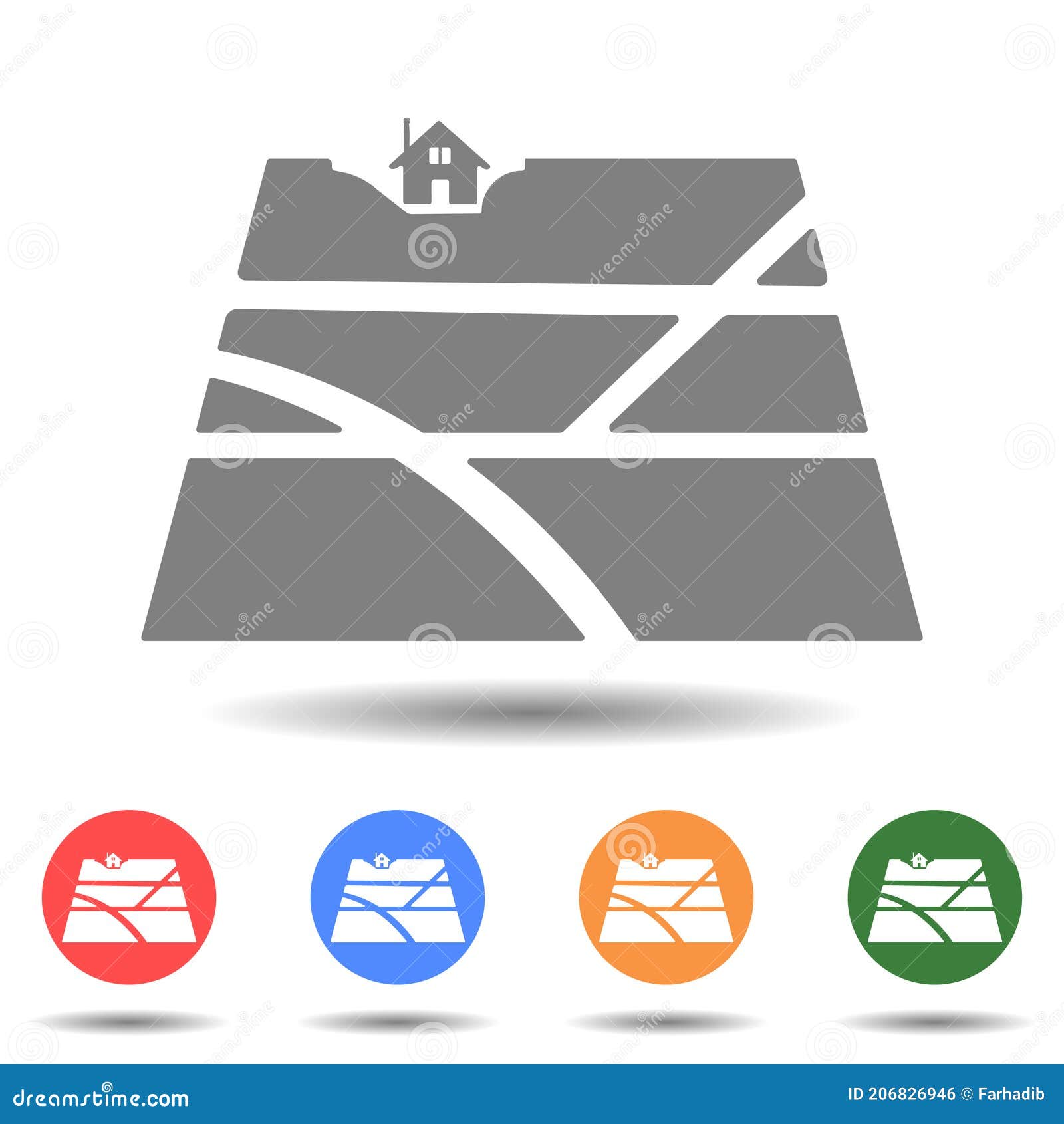 Flat Map with Home Pointer Vector Icon Stock Vector - Illustration of ...