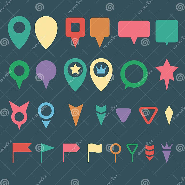 Flat map pins color set stock vector. Illustration of location - 42029767