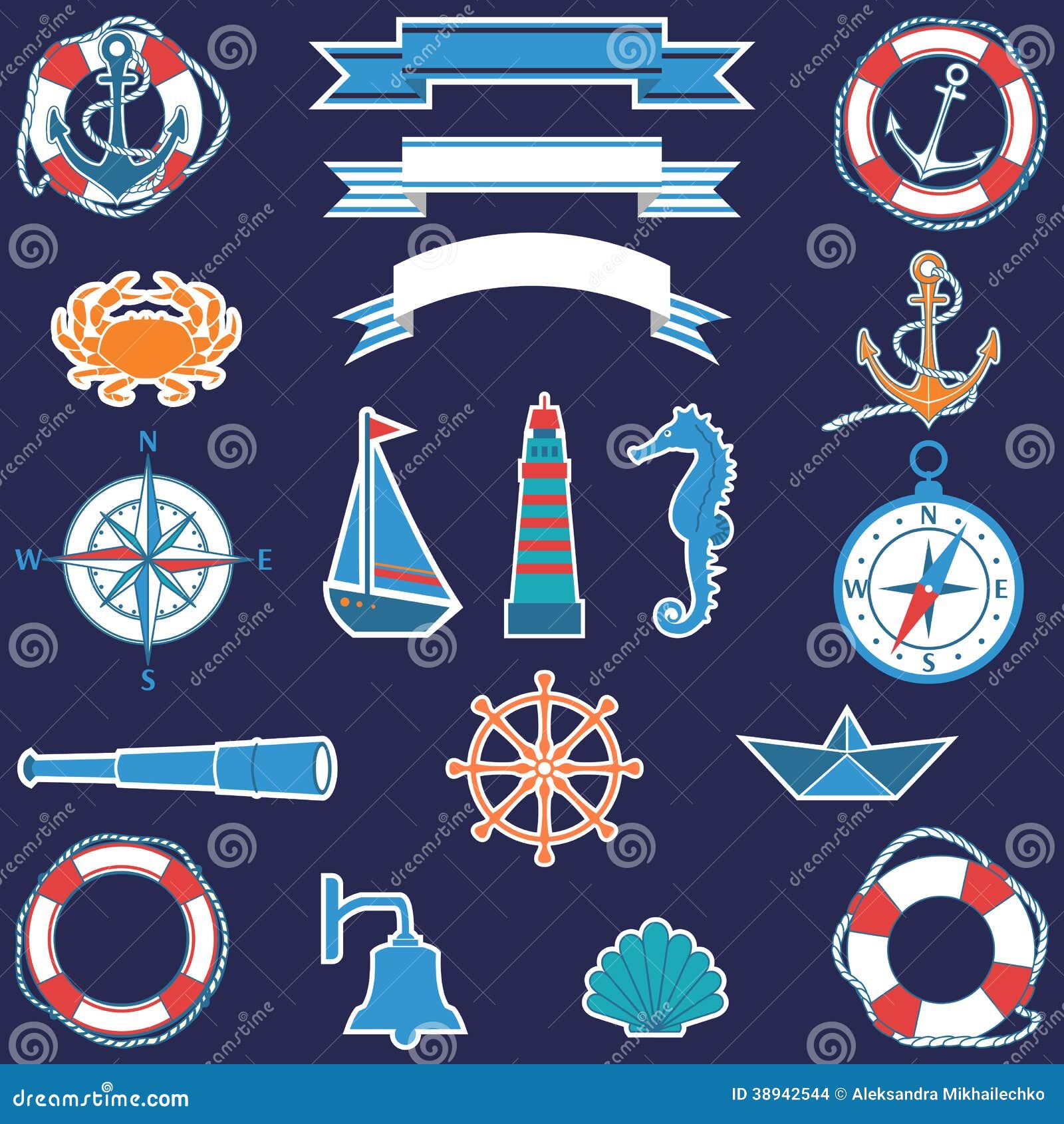 Flat marine set stock vector. Illustration of element - 38942544