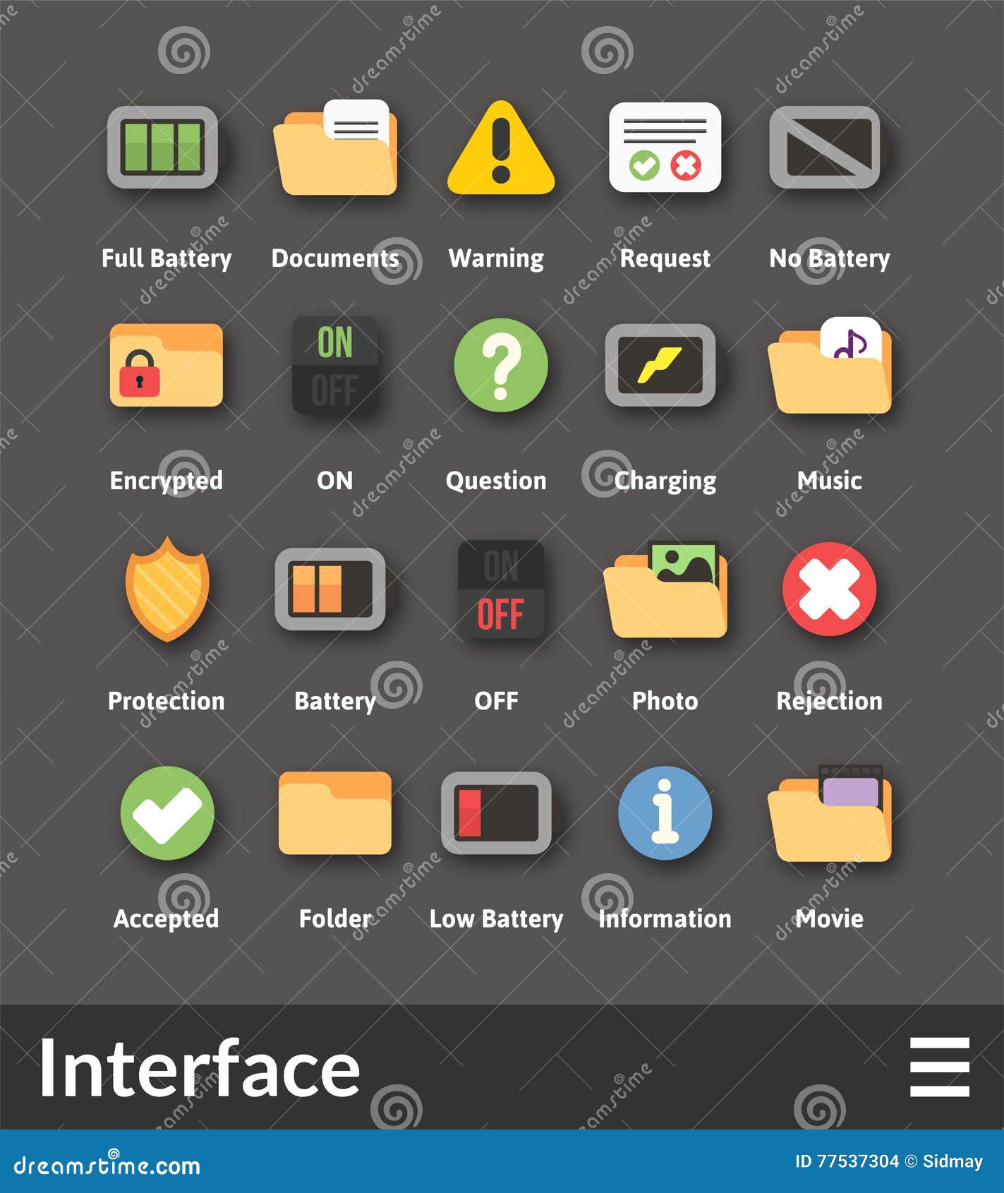 Flat Material Design Icons Set Stock Vector - Illustration of interface ...