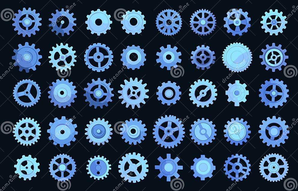 Flat Mechanical Cogwheels Set. Various Technology Engine Cogs and Gears ...