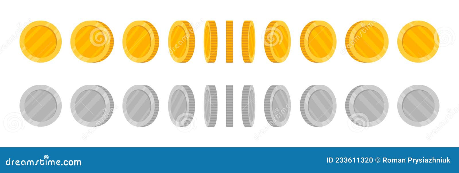 Rotating Coins Set for Animation. Gold and Silver Coins Collection at ...