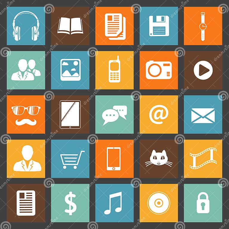 Flat Media Devices and Services Icons Set Stock Vector - Illustration ...