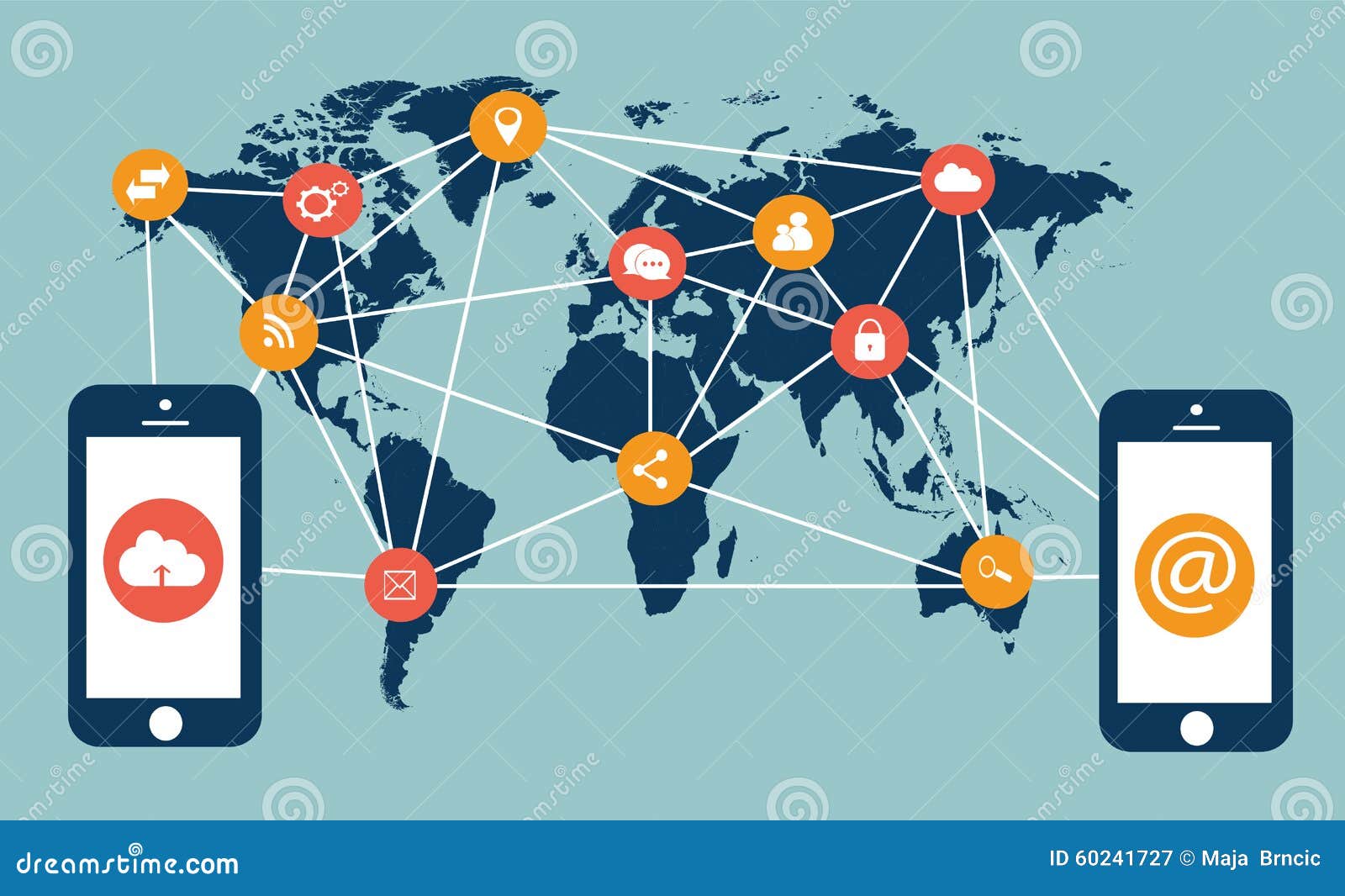 Flat Media Icons With Mobile Phones And World Map Cartoon Vector ...