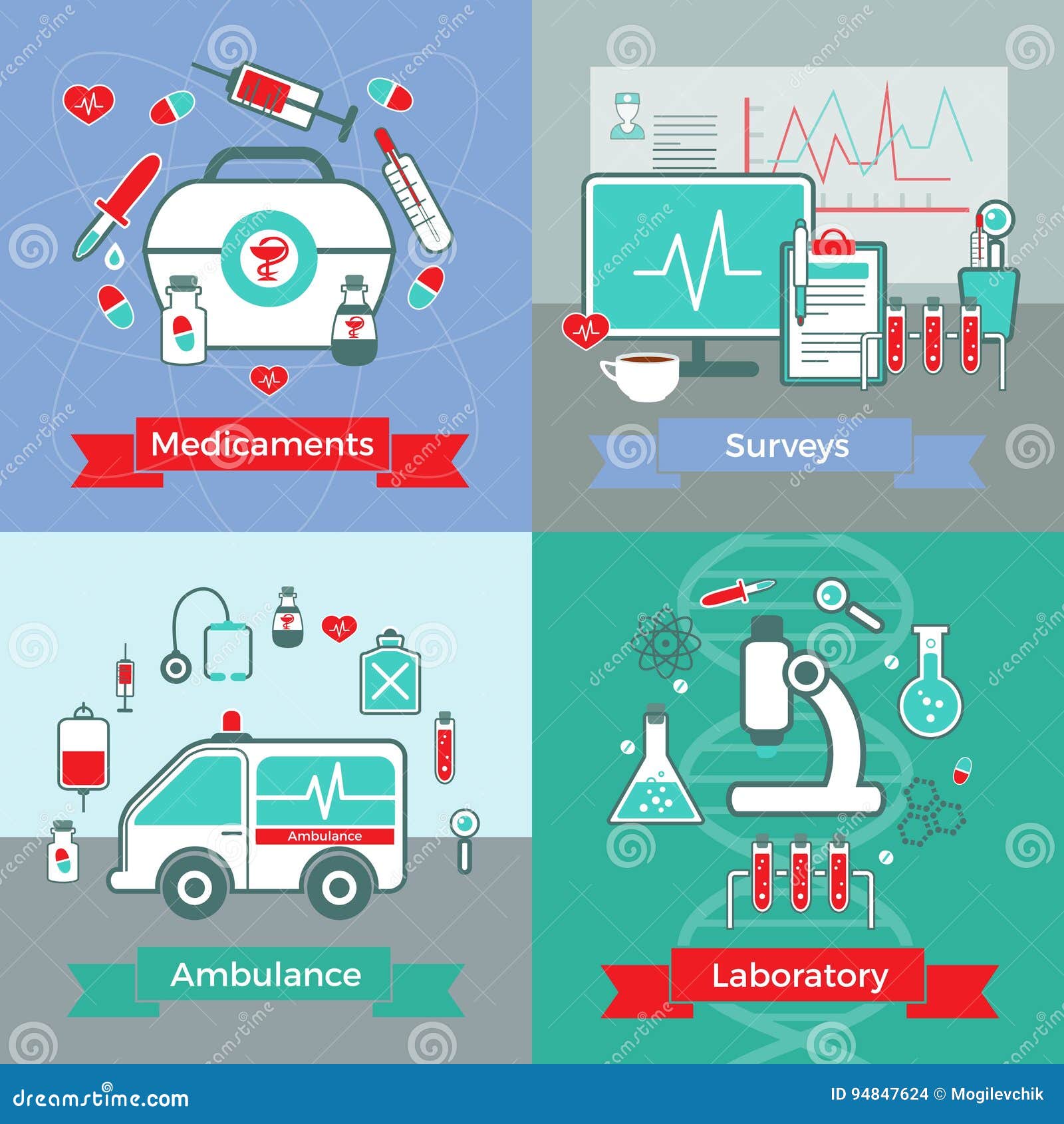 Flat Medicine Square Concept Stock Vector - Illustration of laboratory ...