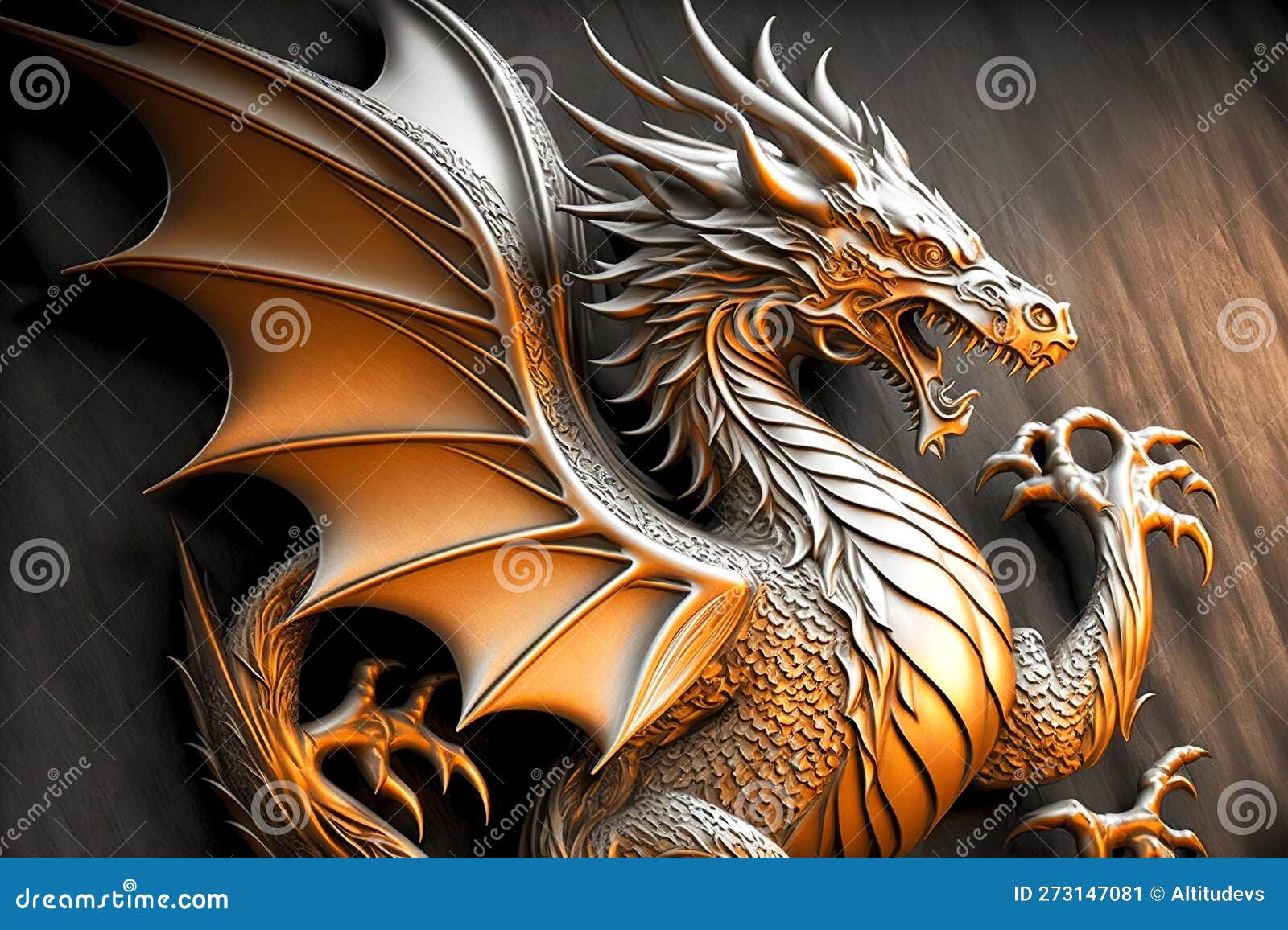 Flat Metal Bas-relief on Wall with Image of Red Dragons Stock ...