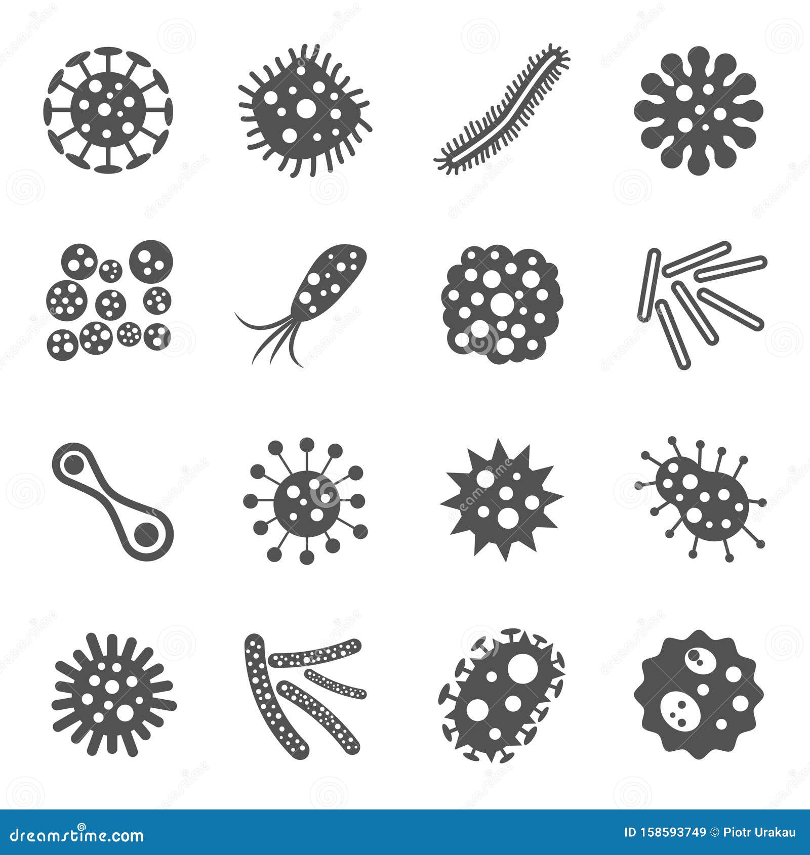 Flat Microbes and Germs Icons Set Stock Vector - Illustration of cell ...