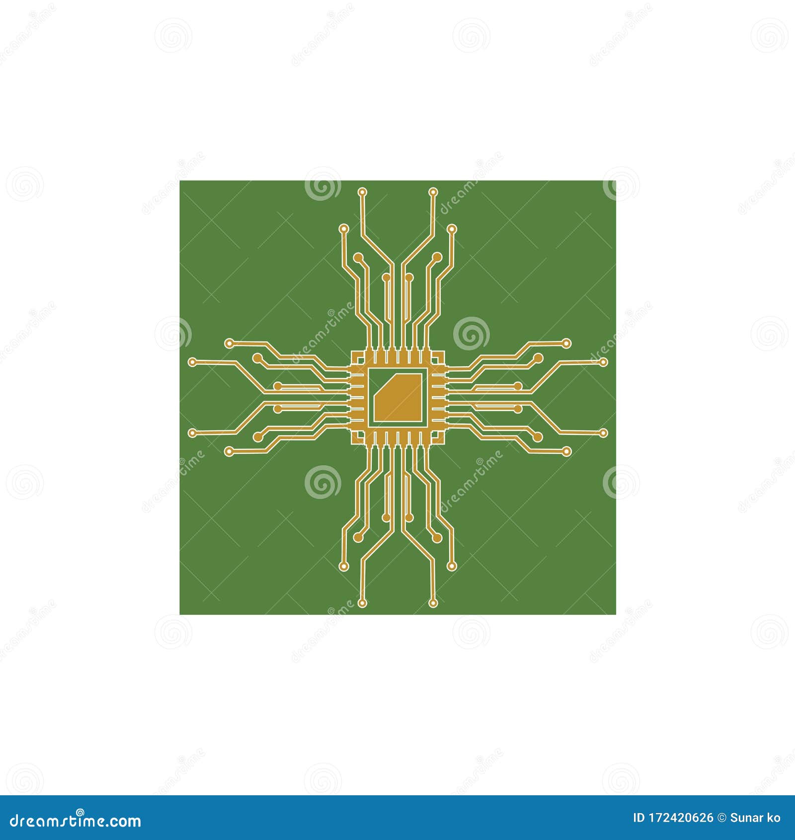 Flat Microelectronics Circuits. Circuit Board Vector, Green Background ...