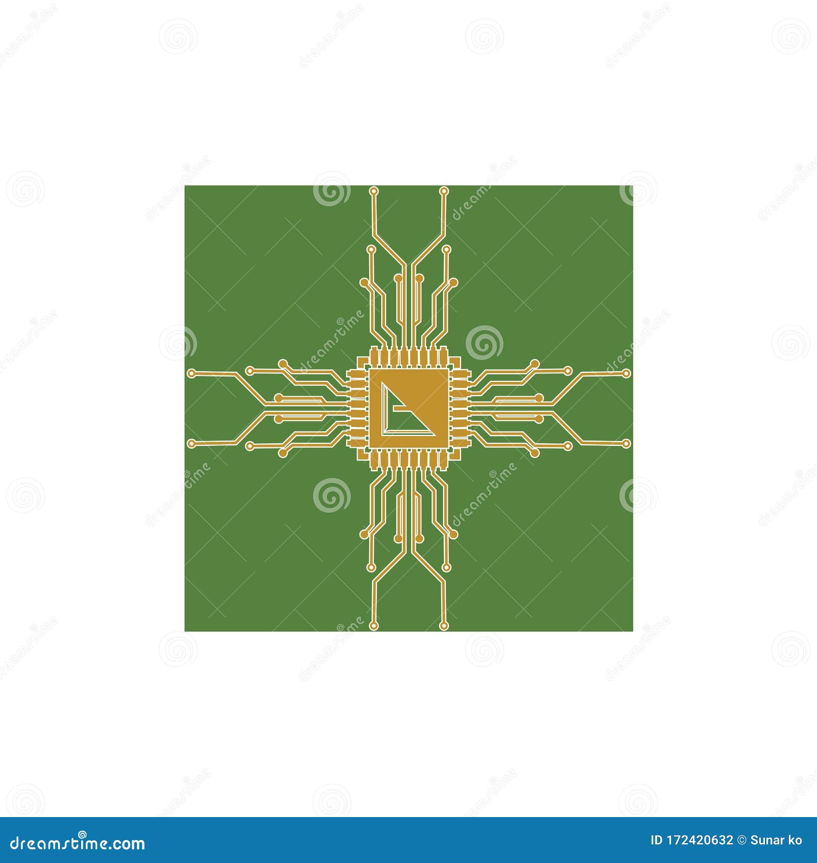 Flat Microelectronics Circuits. Circuit Board Vector, Green Background ...