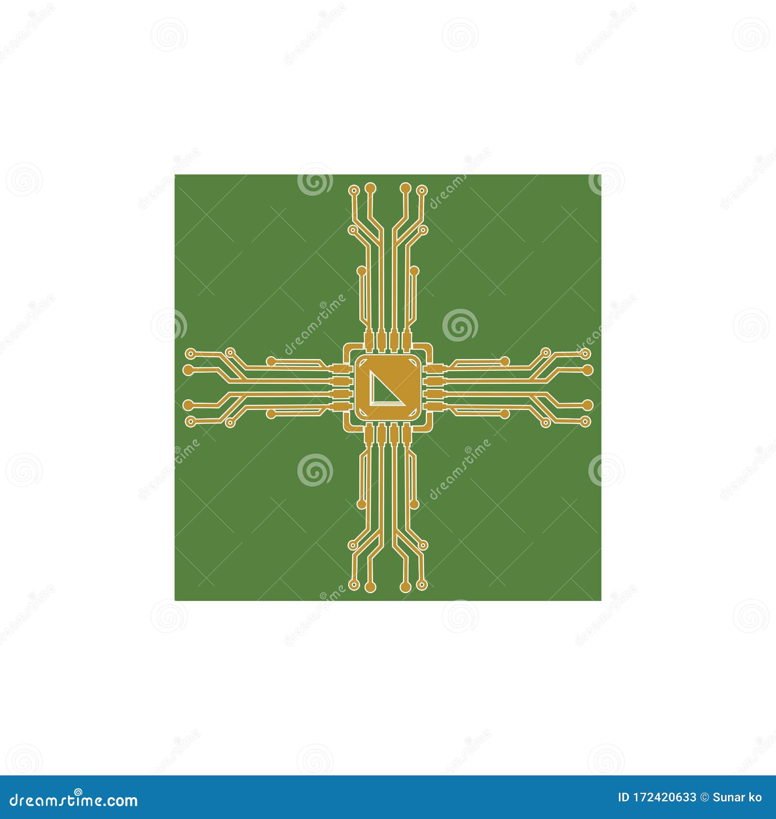 Flat Microelectronics Circuits. Circuit Board Vector, Green Background ...