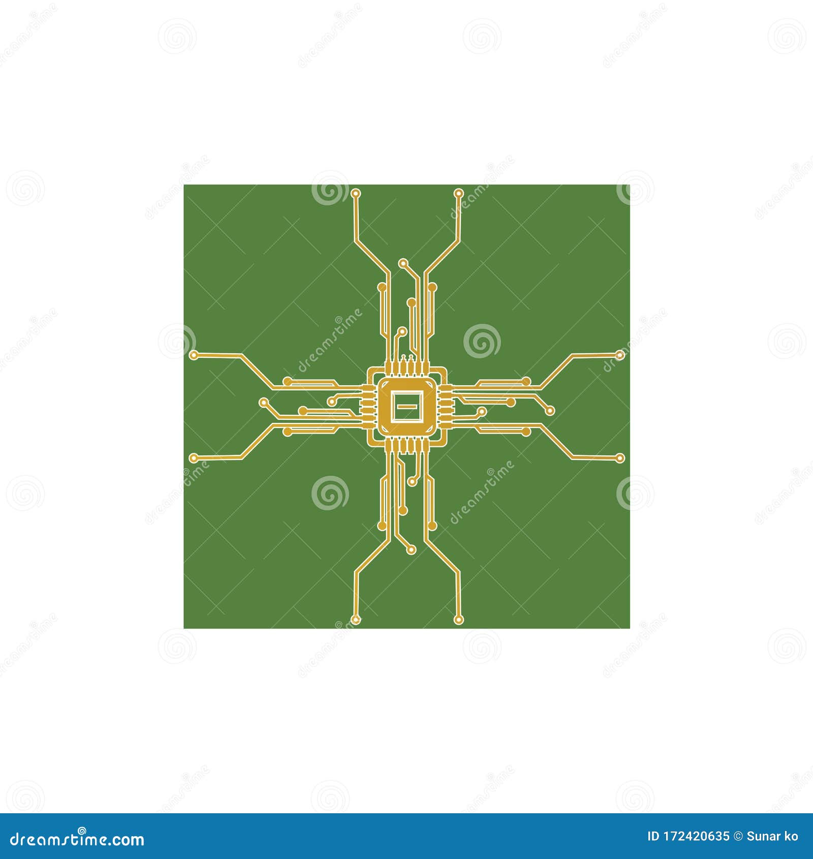 Flat Microelectronics Circuits. Circuit Board Vector, Green Background ...