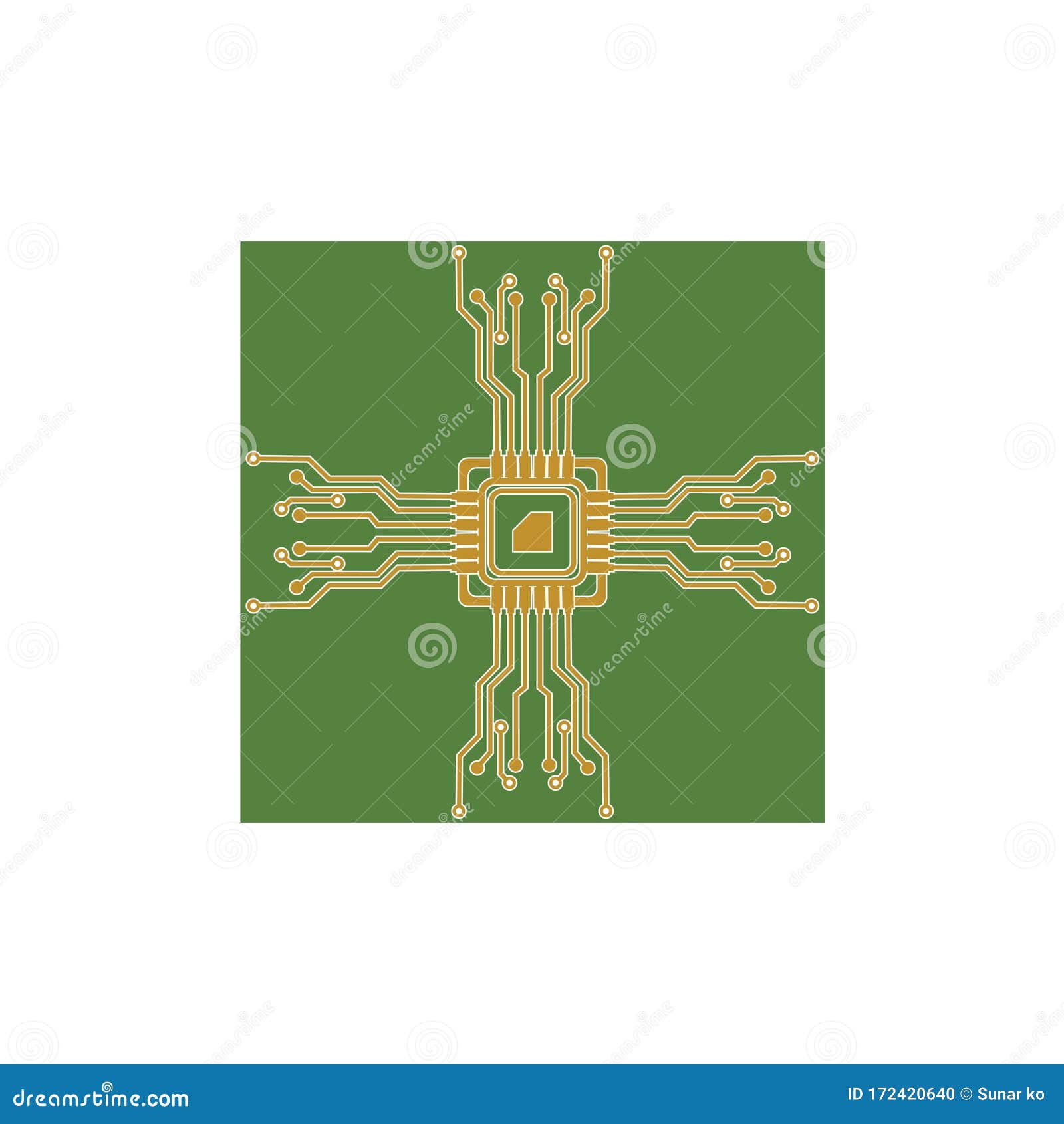 Flat Microelectronics Circuits. Circuit Board Vector, Green Background ...