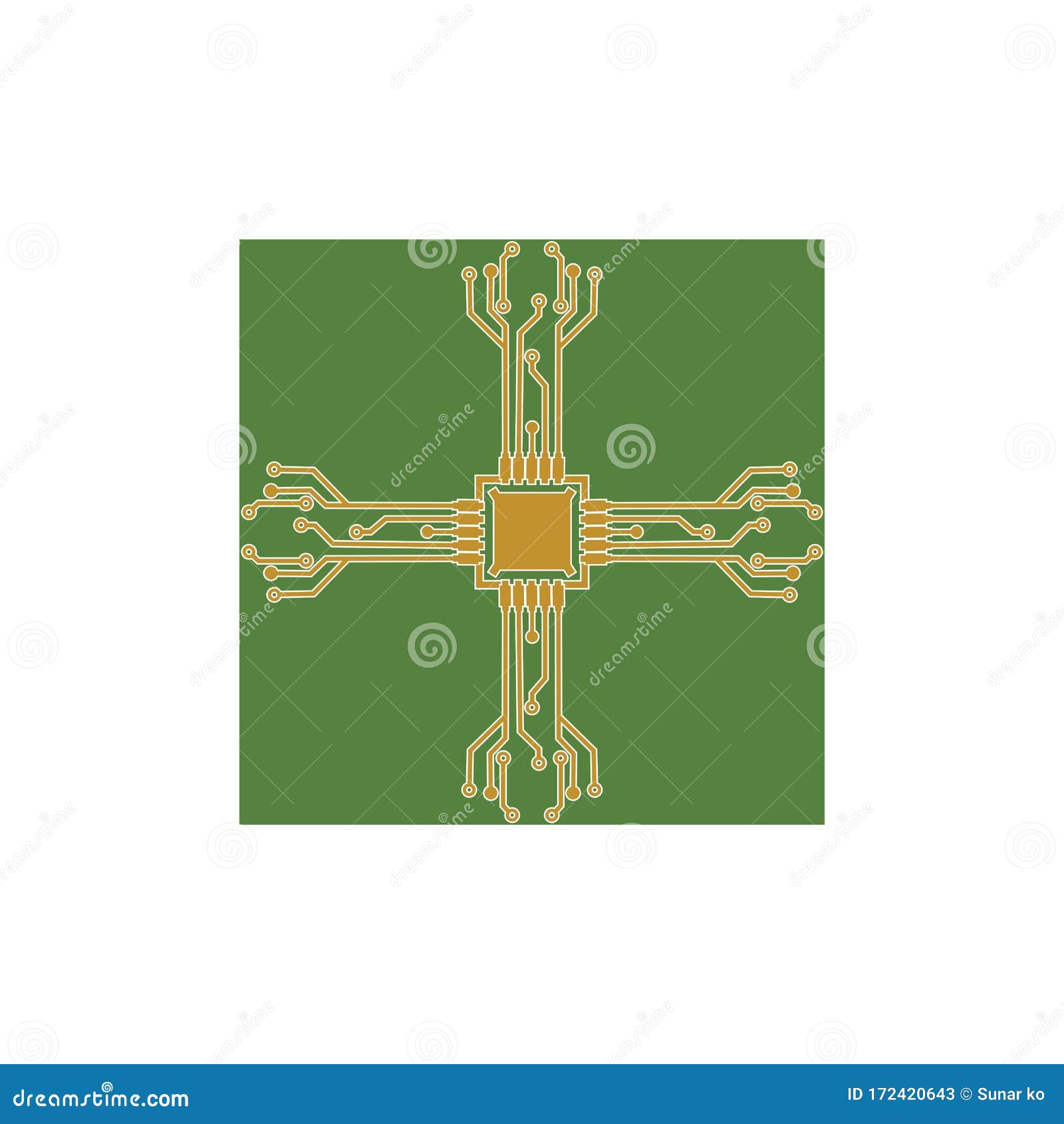 Flat Microelectronics Circuits Technology With Blue Background. Vector Illustration ...