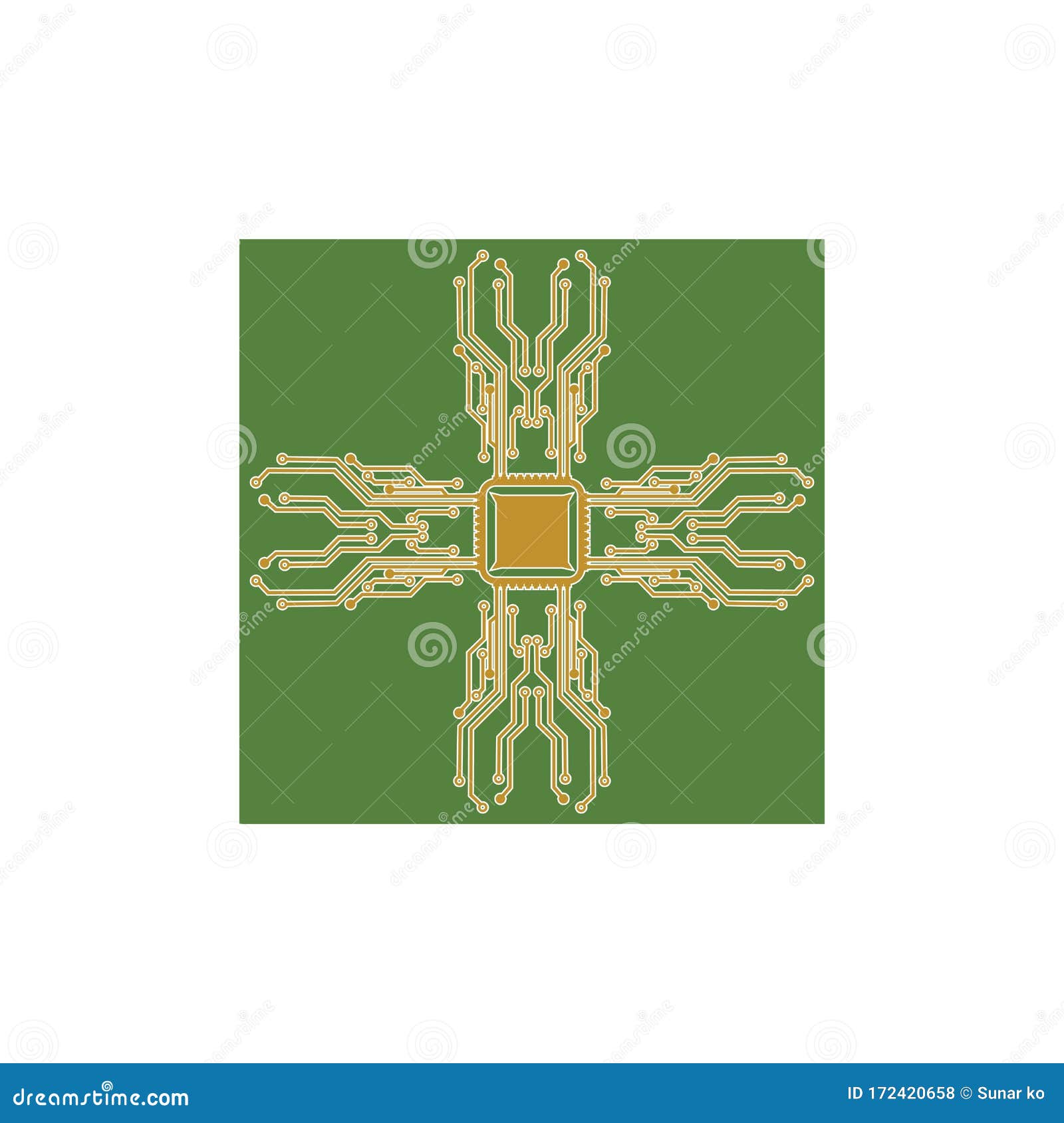 Flat Microelectronics Circuits. Circuit Board Vector, Green Background ...