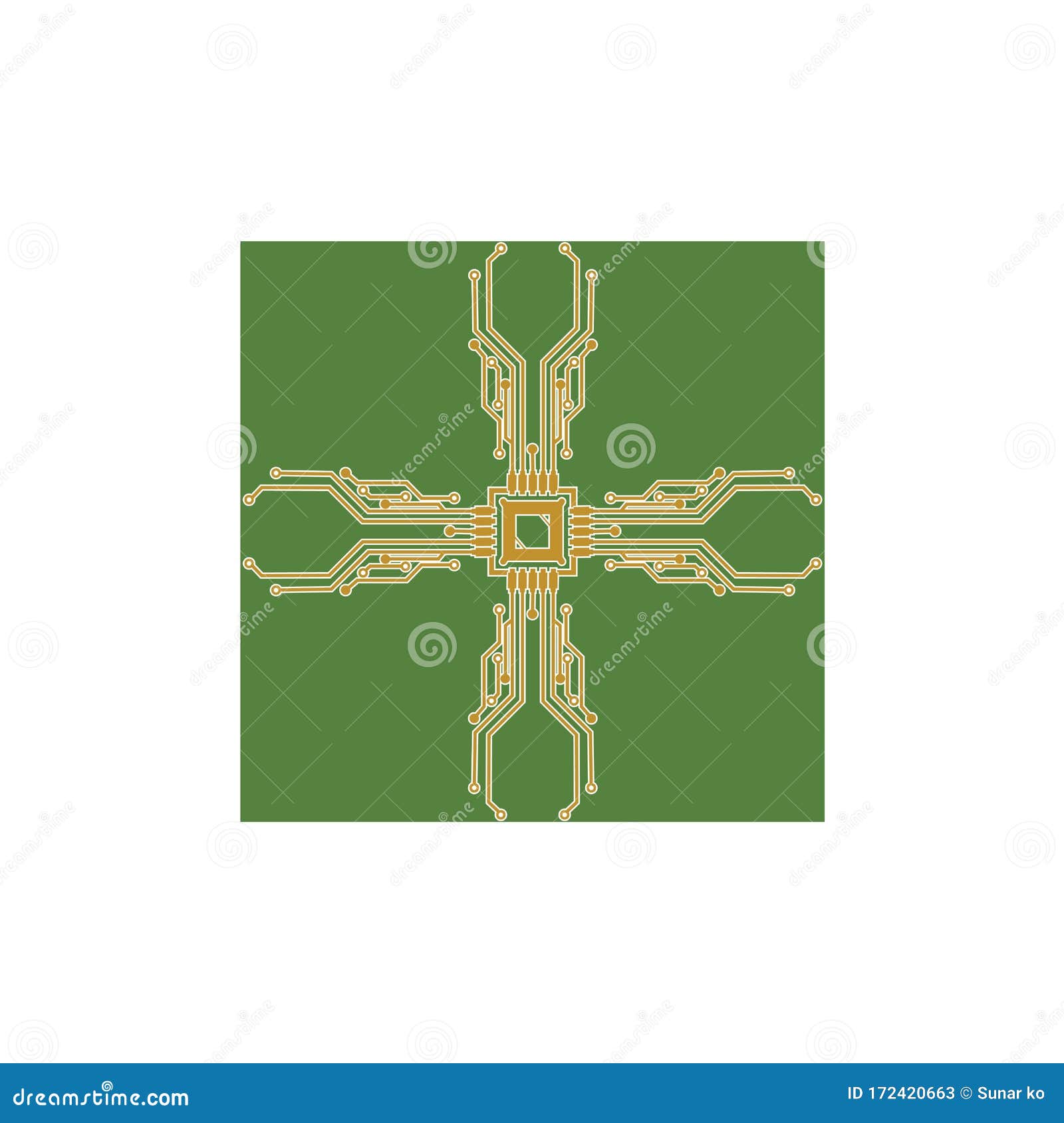 Flat Microelectronics Circuits. Circuit Board Vector, Green Background ...