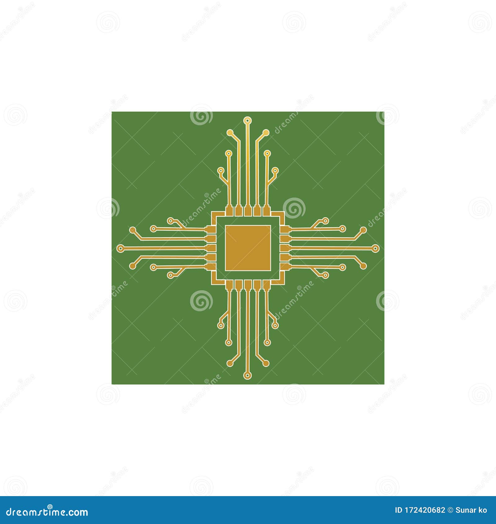 Flat Microelectronics Circuits. Circuit Board Vector, Green Background ...