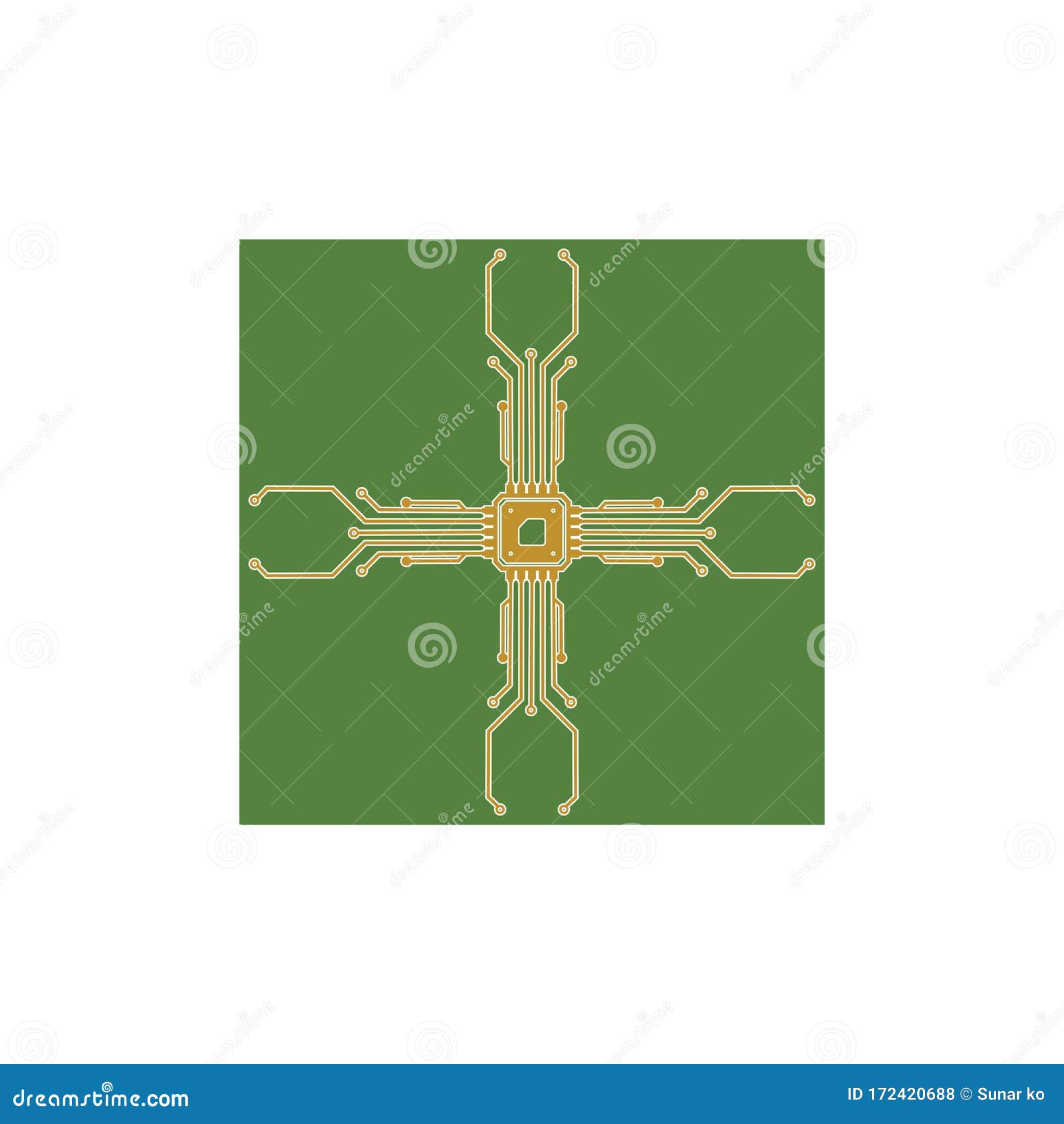 Flat Microelectronics Circuits. Circuit Board Vector, Green Background ...