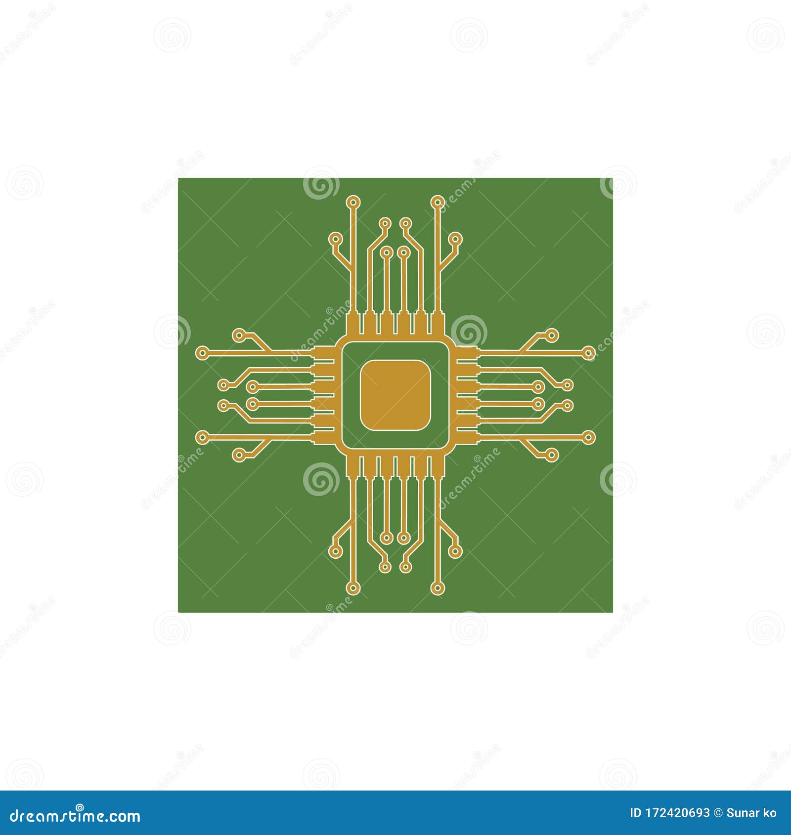 Flat Microelectronics Circuits. Circuit Board Vector, Green Background ...