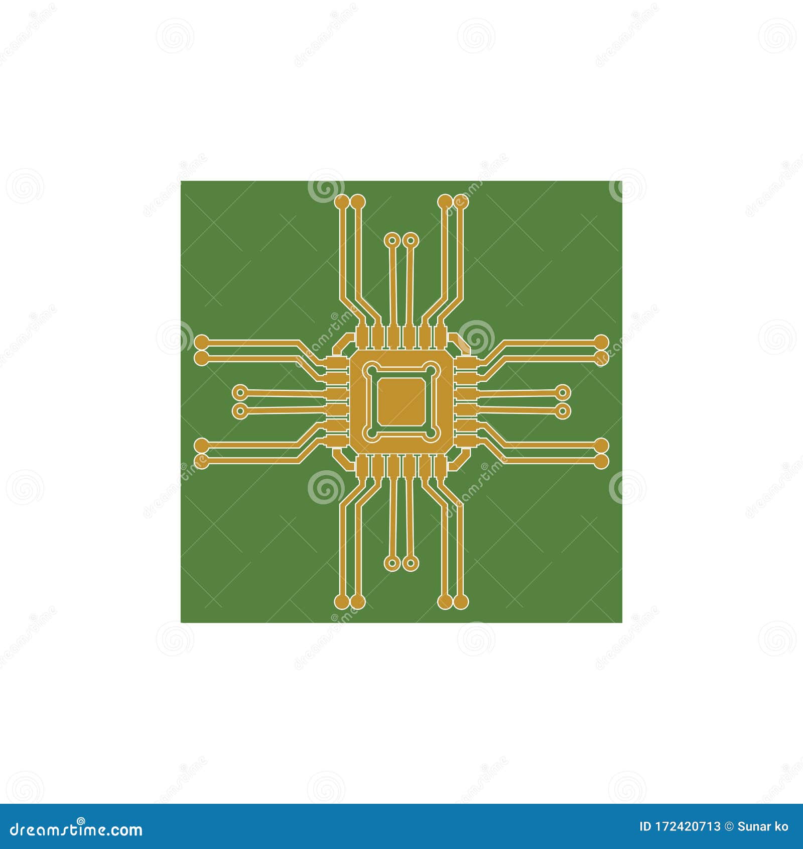 Flat Microelectronics Circuits. Circuit Board Vector, Green Background ...