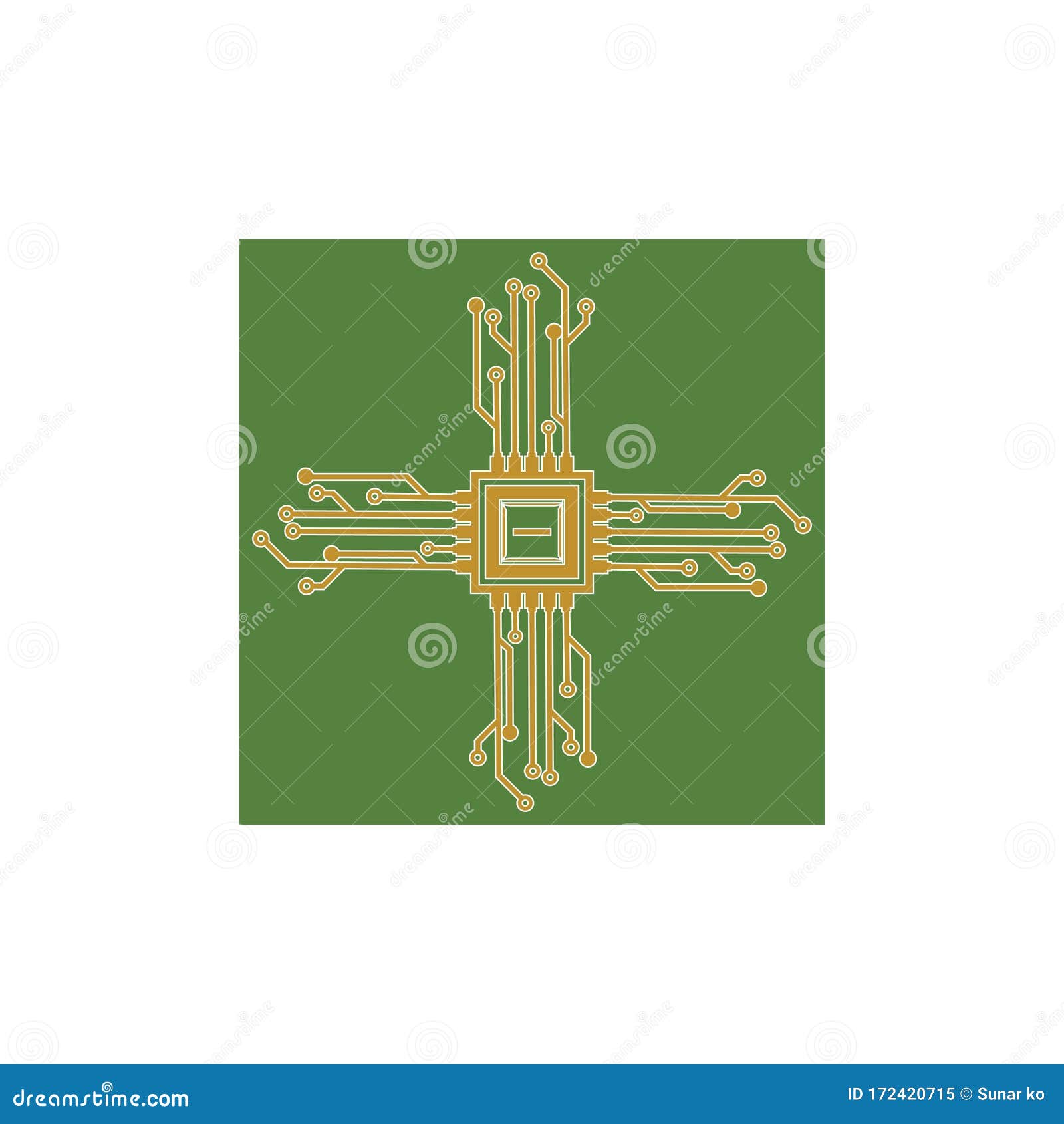 Flat Microelectronics Circuits. Circuit Board Vector, Green Background ...