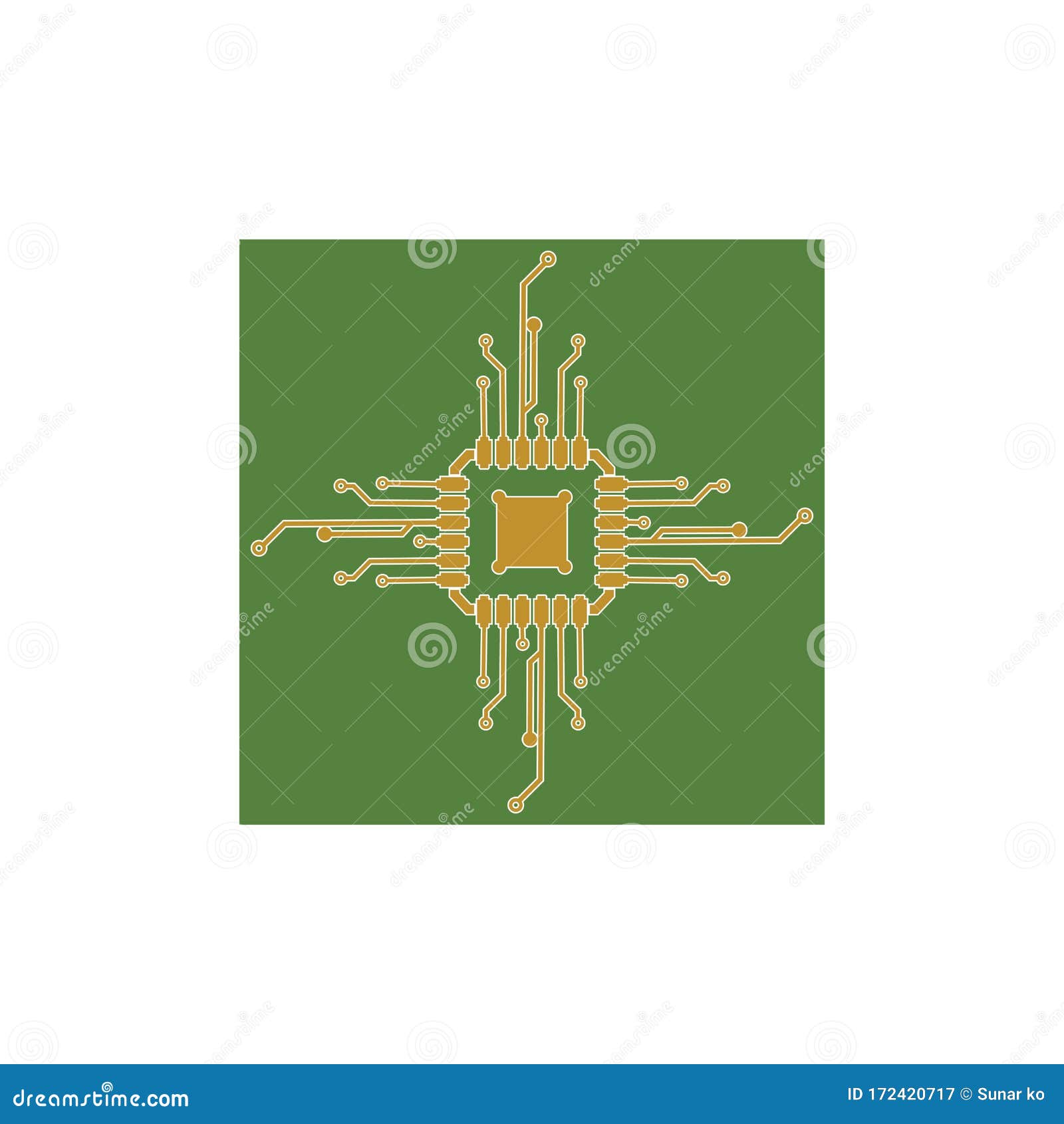 Microelectronics Circuits. Circuit Board Vector, Green Background ...
