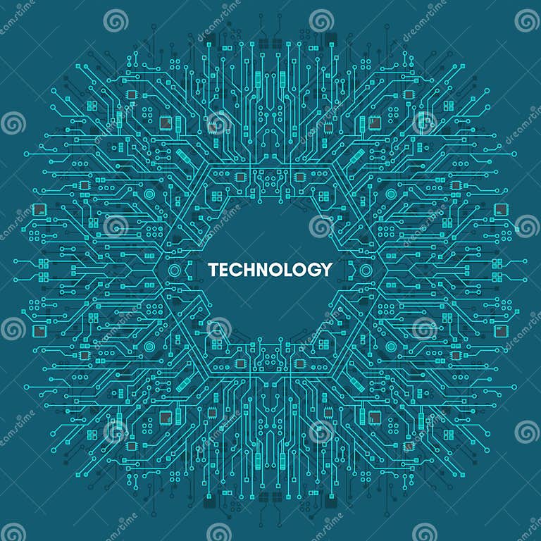 Flat Microelectronics Circuits Technology with Blue Background. Stock Vector - Illustration of ...
