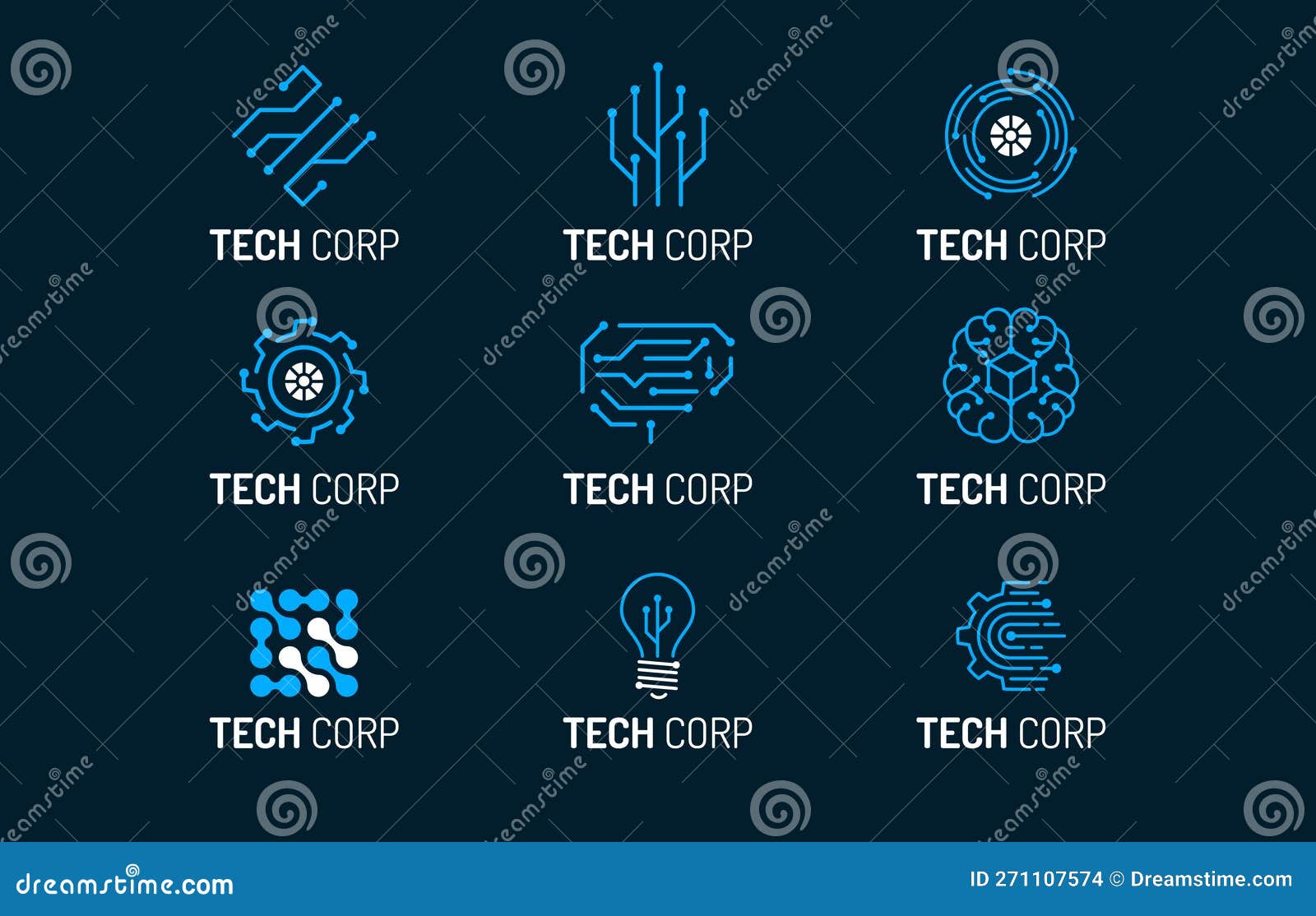 Flat Microelectronics Circuits Technology Logo Set Stock Vector - Illustration of internet ...