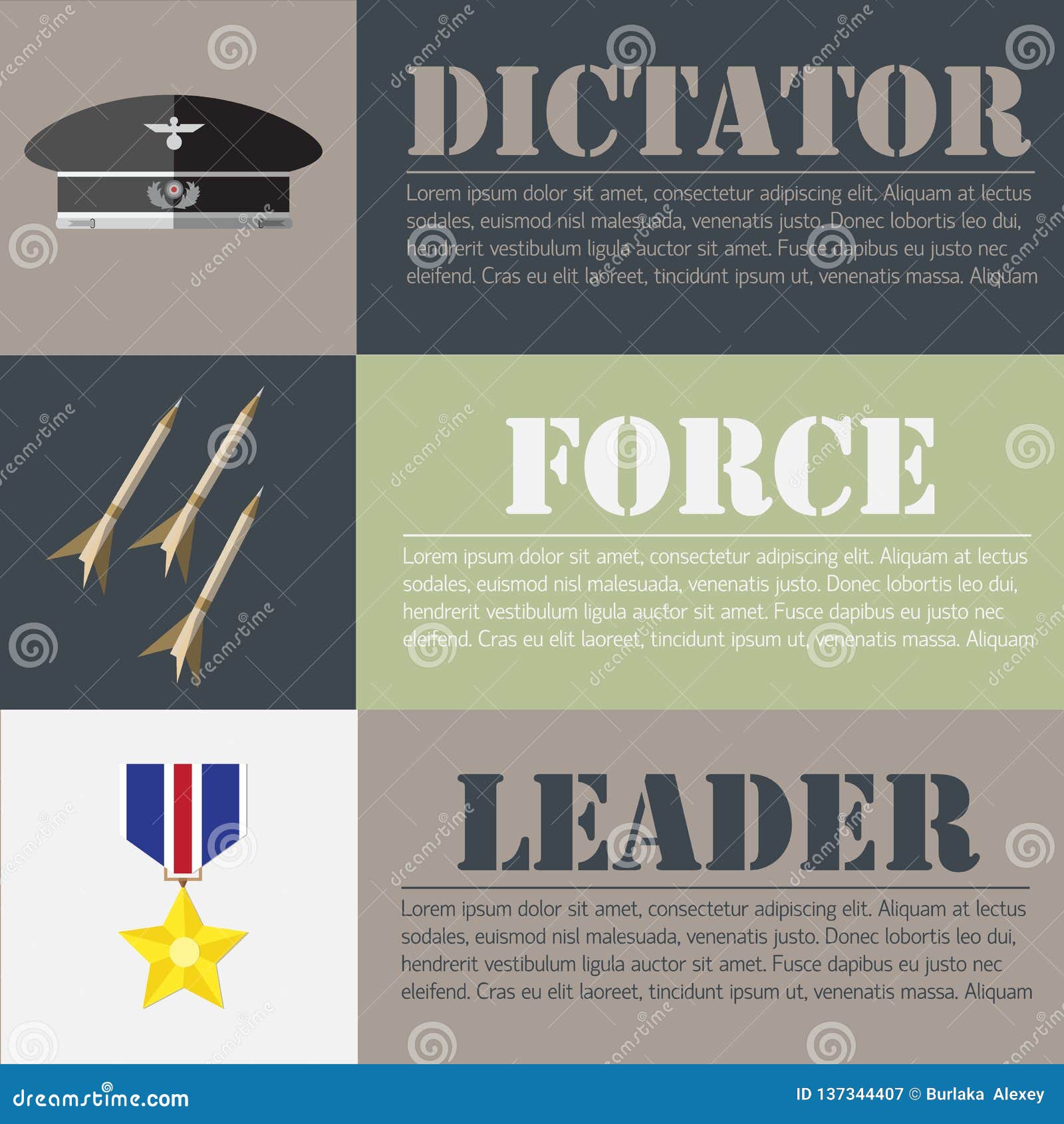 Flat Military Dictator Set Design Concept. Vector Illustration ...