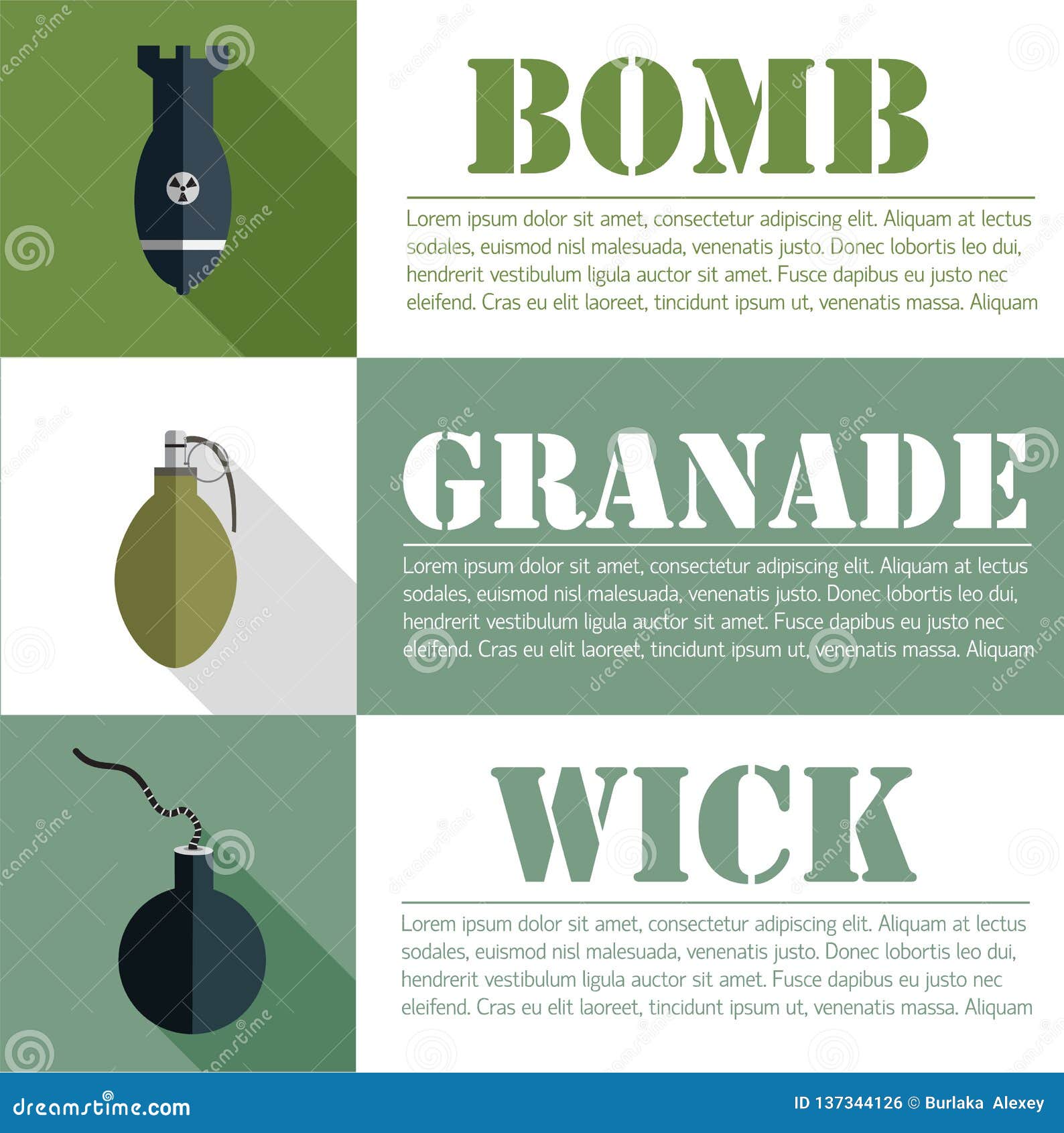Flat Military Explosive Weapons Set Design Concept. Vector Illustration ... Flat Military Explosive Weapons Set Design Concept. Vector Illustration ...