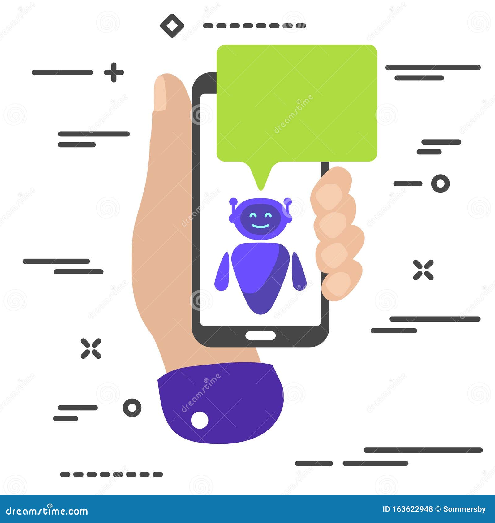 Flat Minimal Hand Holding Mobile Phone With Chat Robot Bot Bubble Frame ... Flat Minimal Hand Holding Mobile Phone With Chat Robot Bot Bubble Frame ...