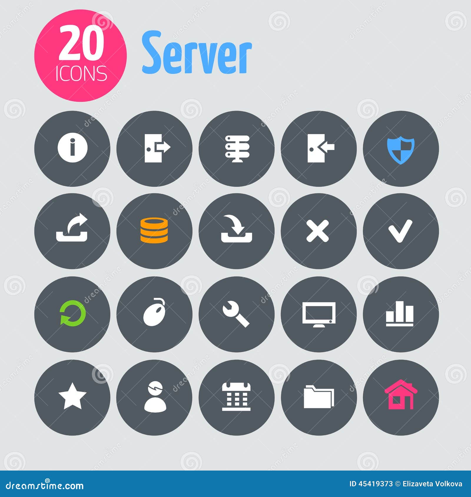 Flat Minimalistic Server Icons on Dark Gray Stock Vector - Illustration ...