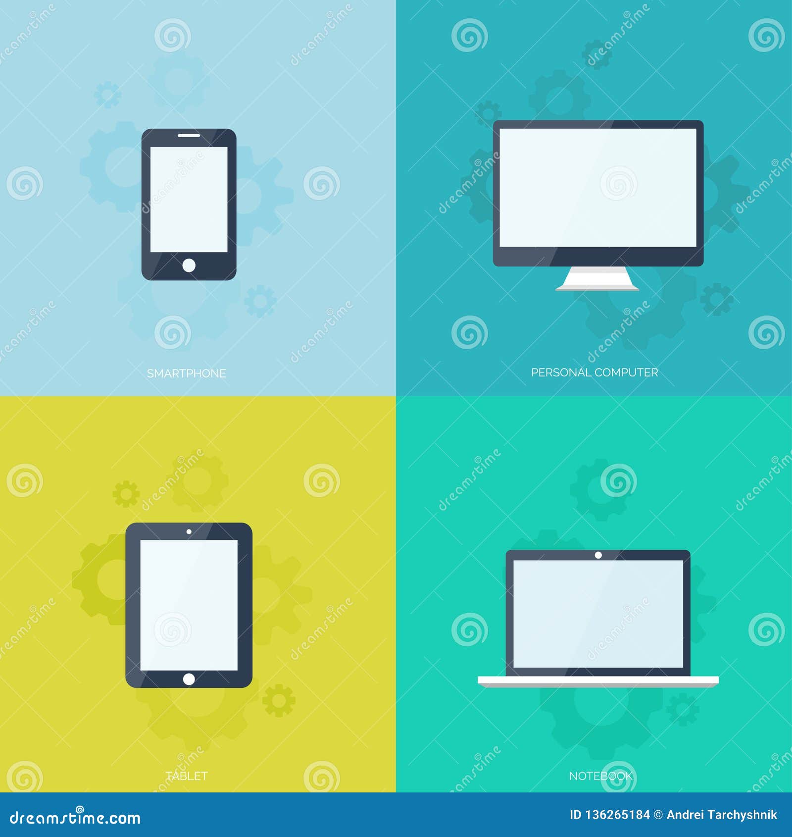 Flat Mobile Devices Set. Computer, Laptop, Tablet and Smartphone Icon ...