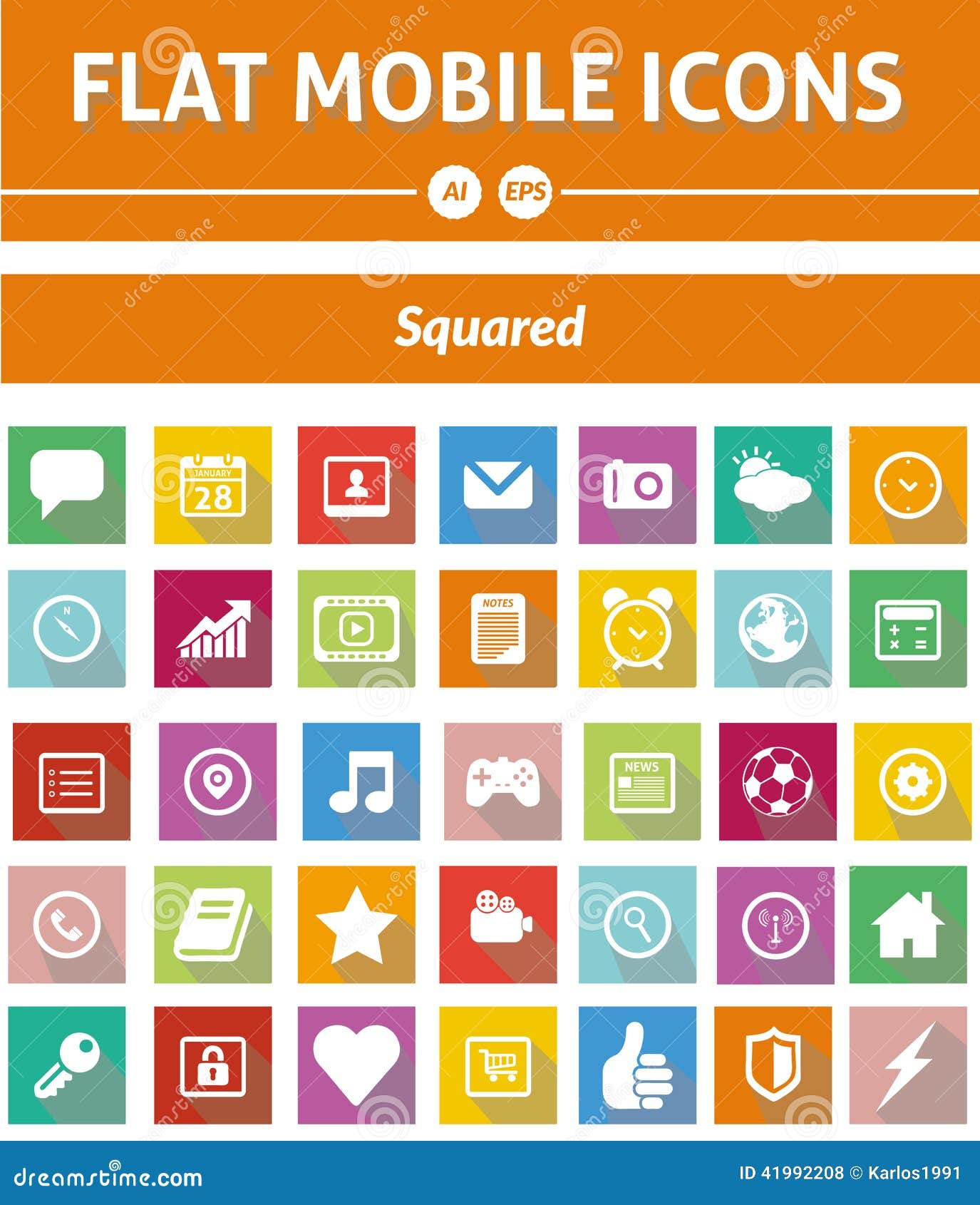 Flat Mobile Icons - Squared Version Stock Vector - Illustration of ...