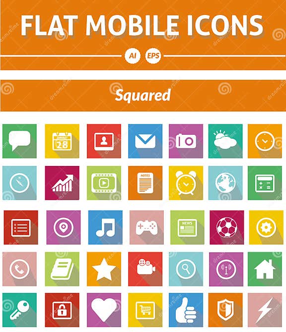 Flat Mobile Icons - Squared Version Stock Vector - Illustration of ...