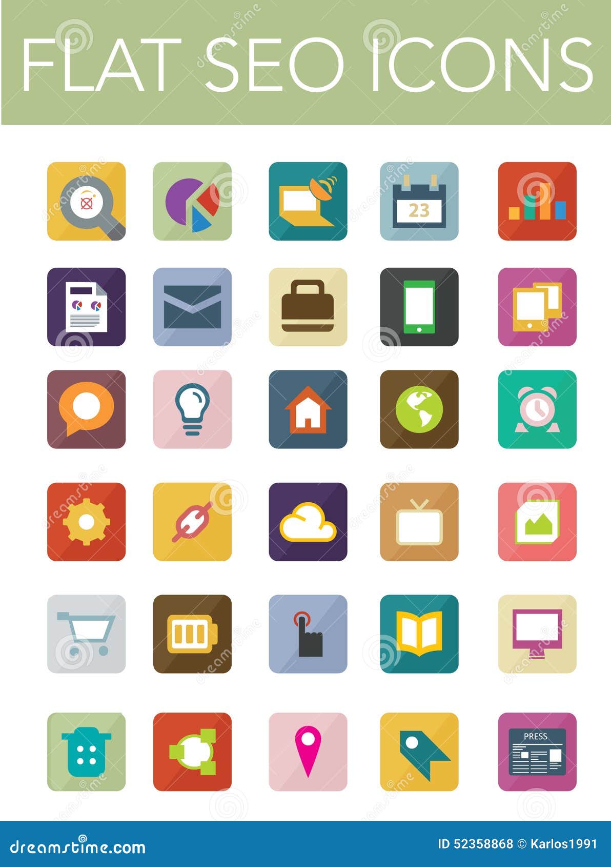 Flat Mobile Icons - Squared Version Stock Vector - Illustration of idea ...
