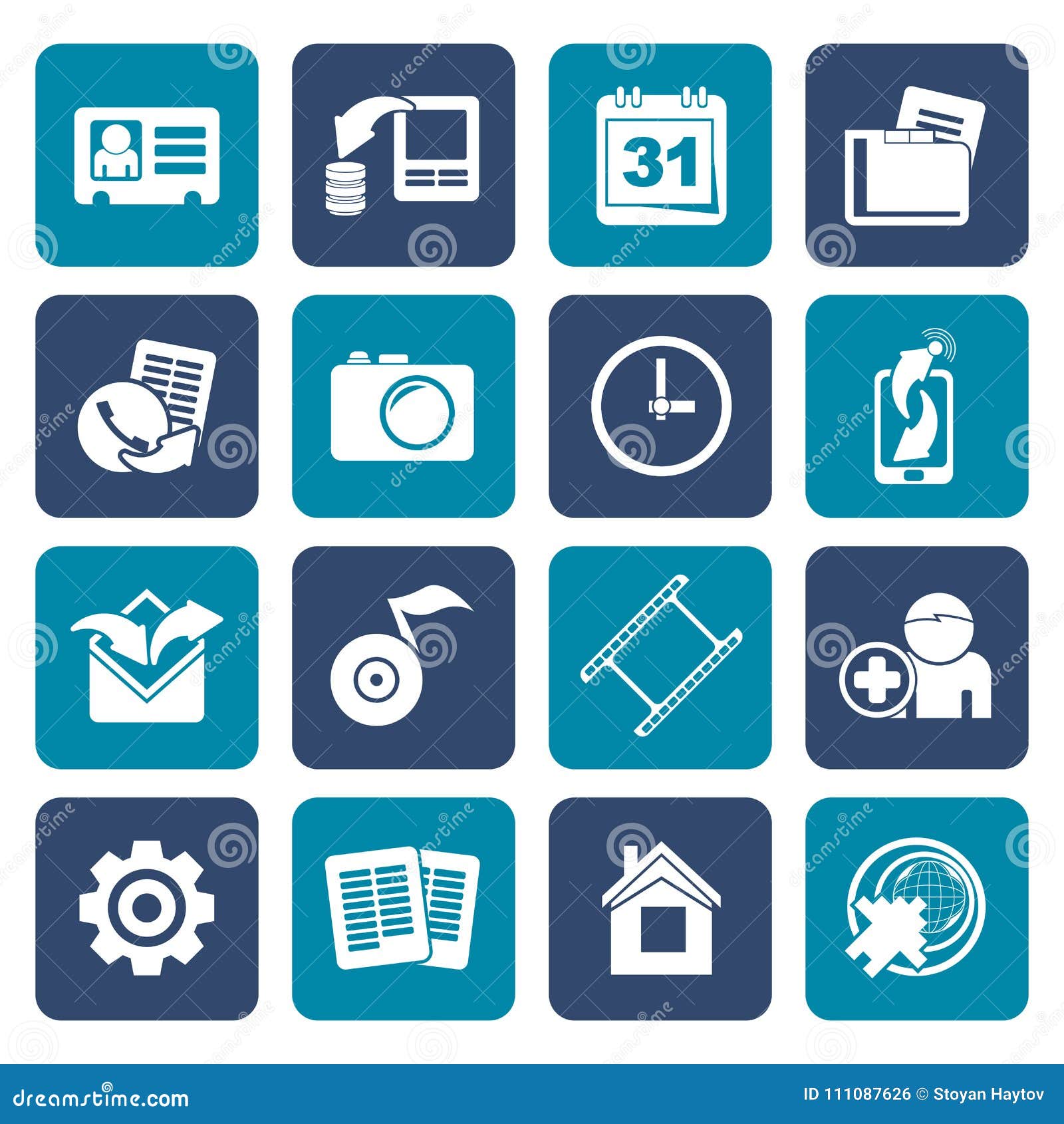 Flat Mobile Phone Menu Icons Stock Vector - Illustration of address ...