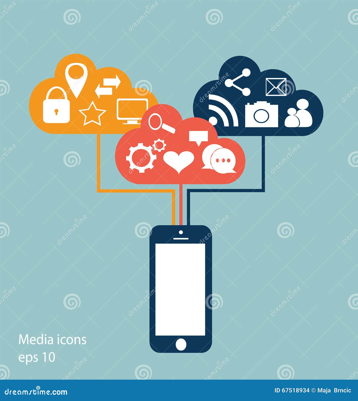 Flat Mobile Phone Vector with Social Media Icons Stock Vector ...