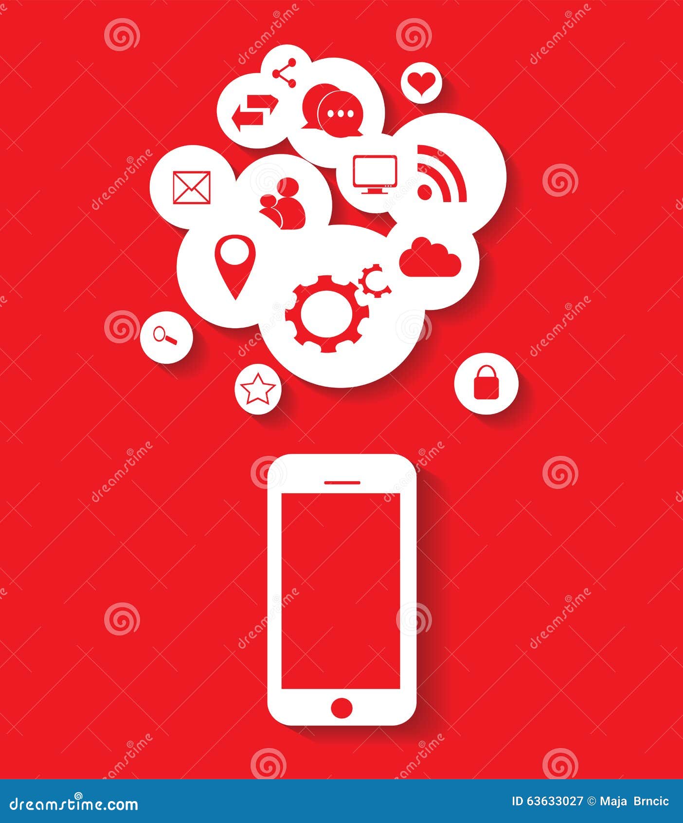 Flat Mobile Phone Vector with Social Media Icons Red Vector Eps 10 ...