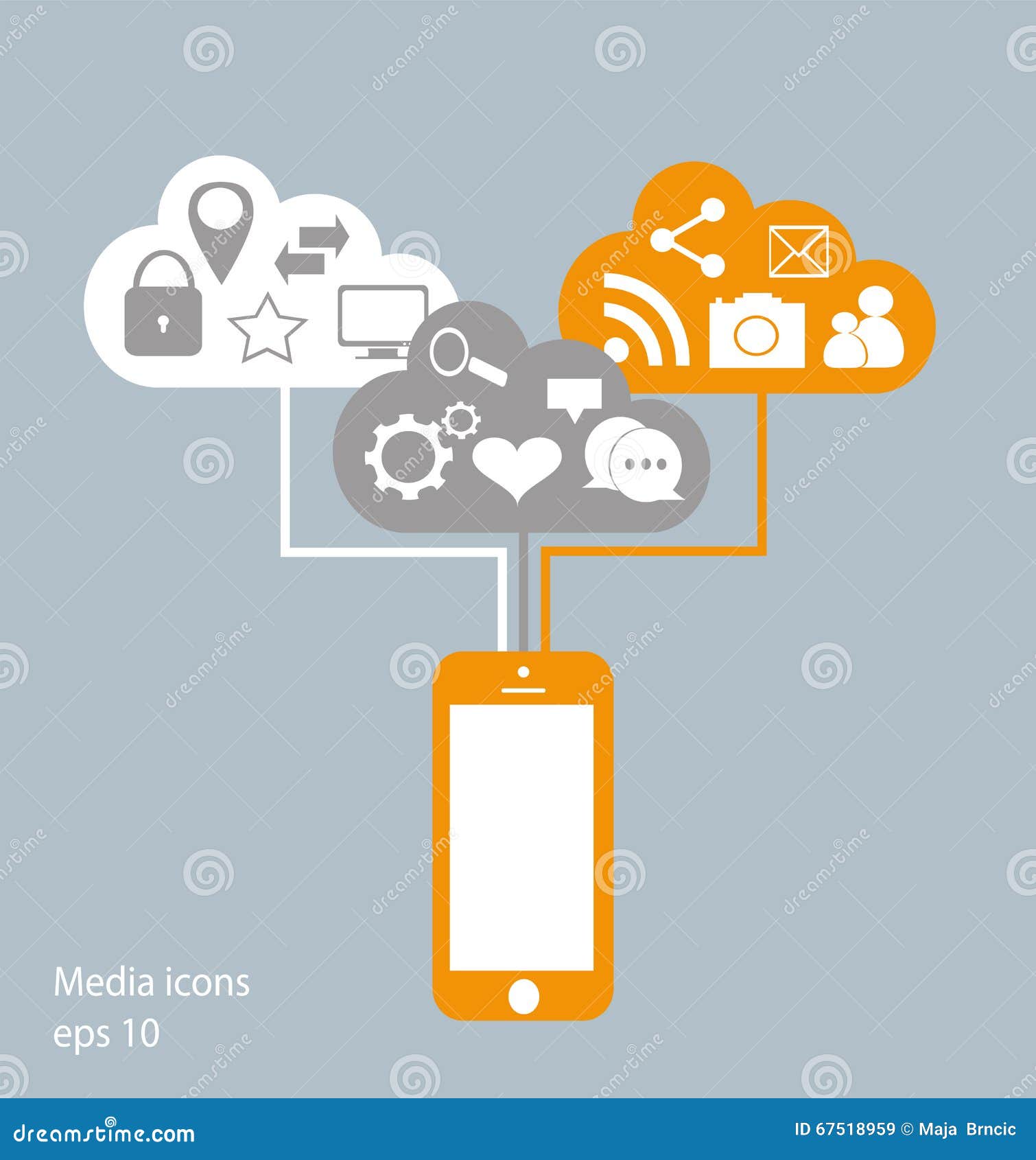 Flat Mobile Phone Vector with Social Media Icons Stock Vector ...