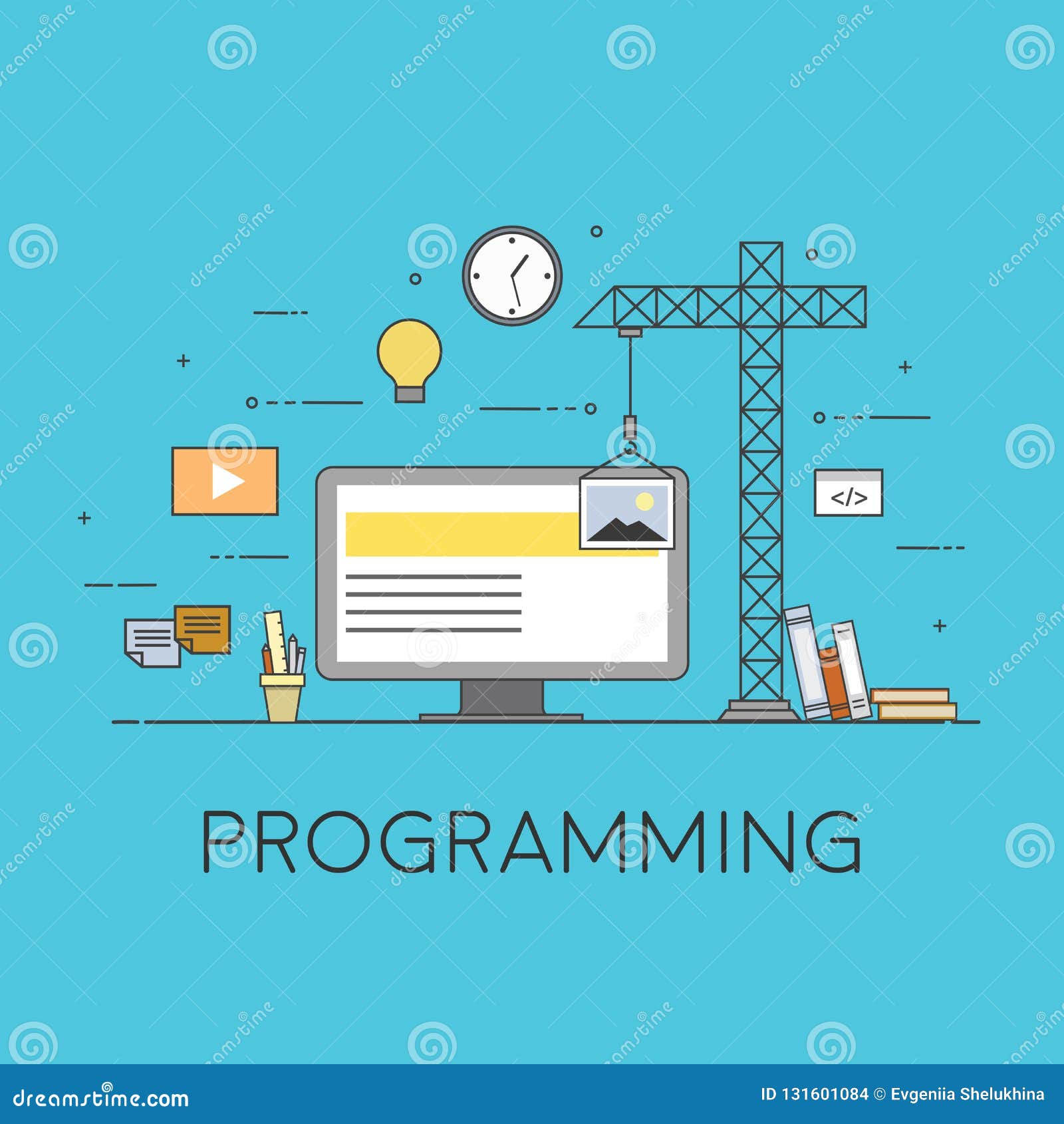 Flat Mobile UI UX Design Web Infographic Concept Vector. Crane Creating ...