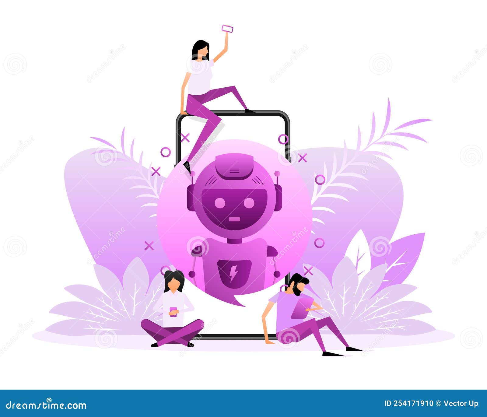 Flat Mockup with Bot People for Mobile App Design. Isometric Vector ...