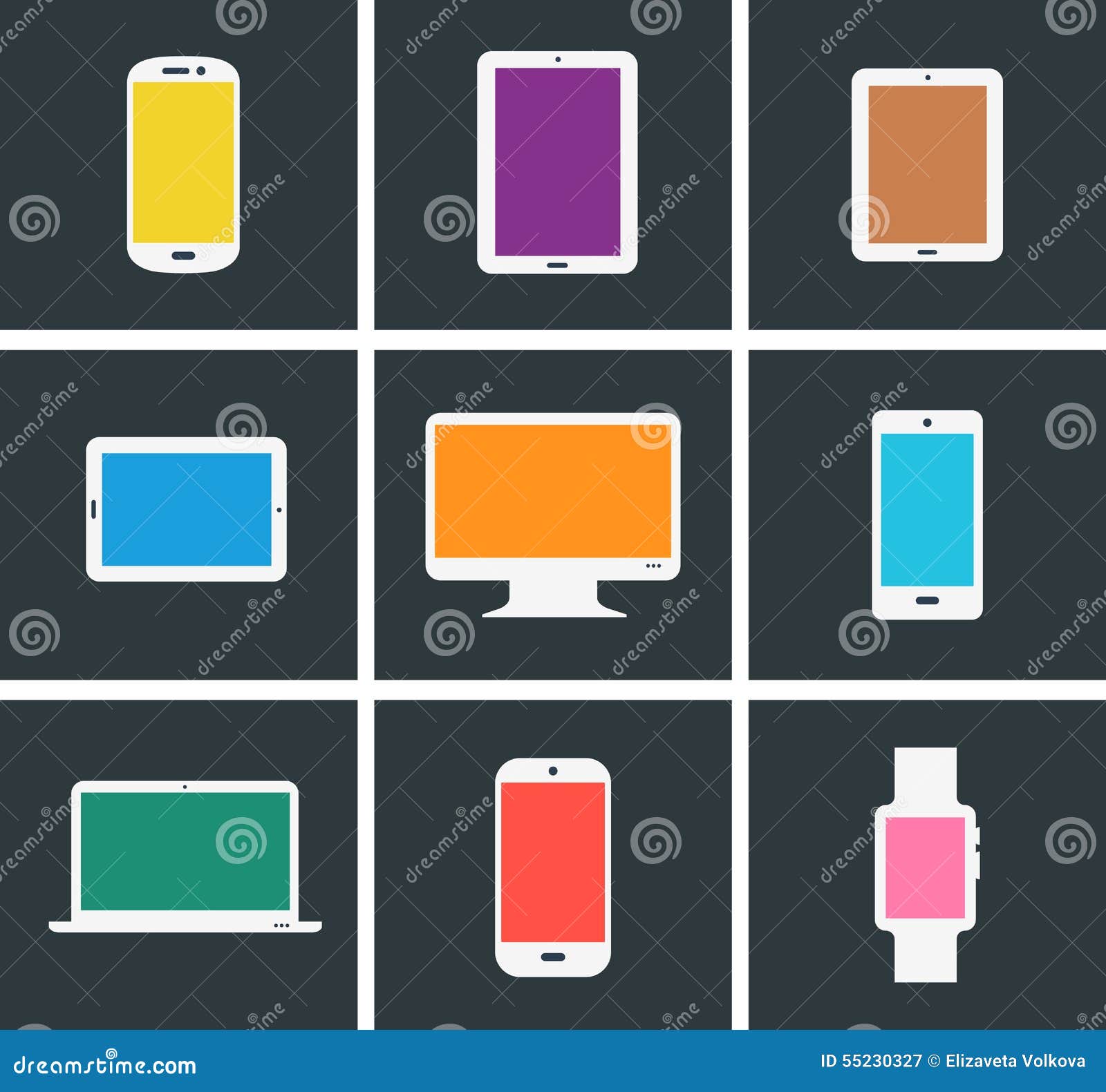 Flat Modern Colored Electronic Gadgets Stock Illustration ...
