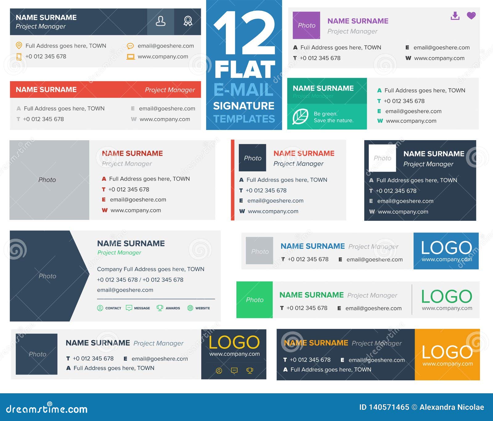 12 Flat and Modern E-mail Signature Templates Stock Vector ...