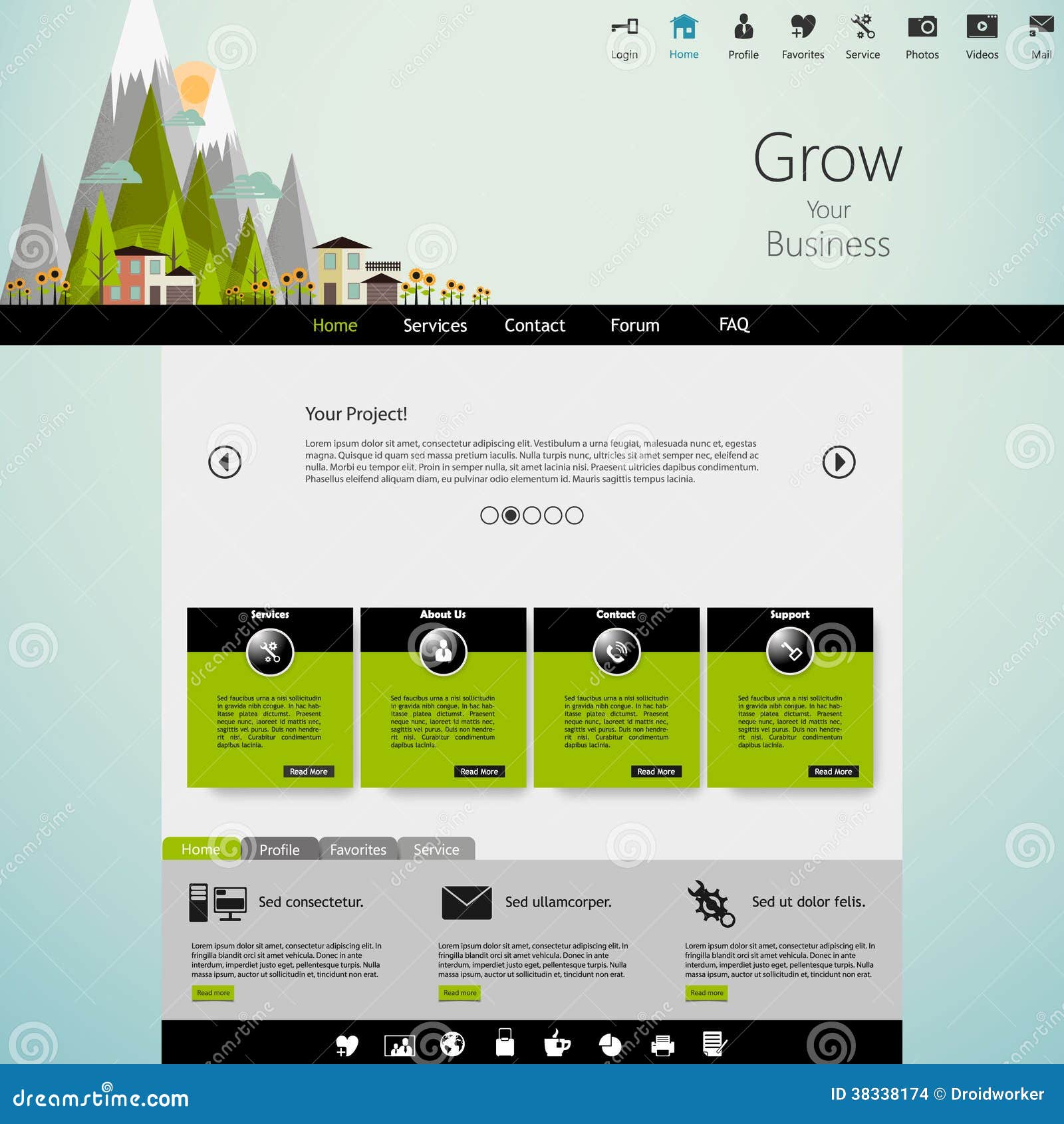 Flat Modern Eco Website Template Stock Vector - Illustration of green ...