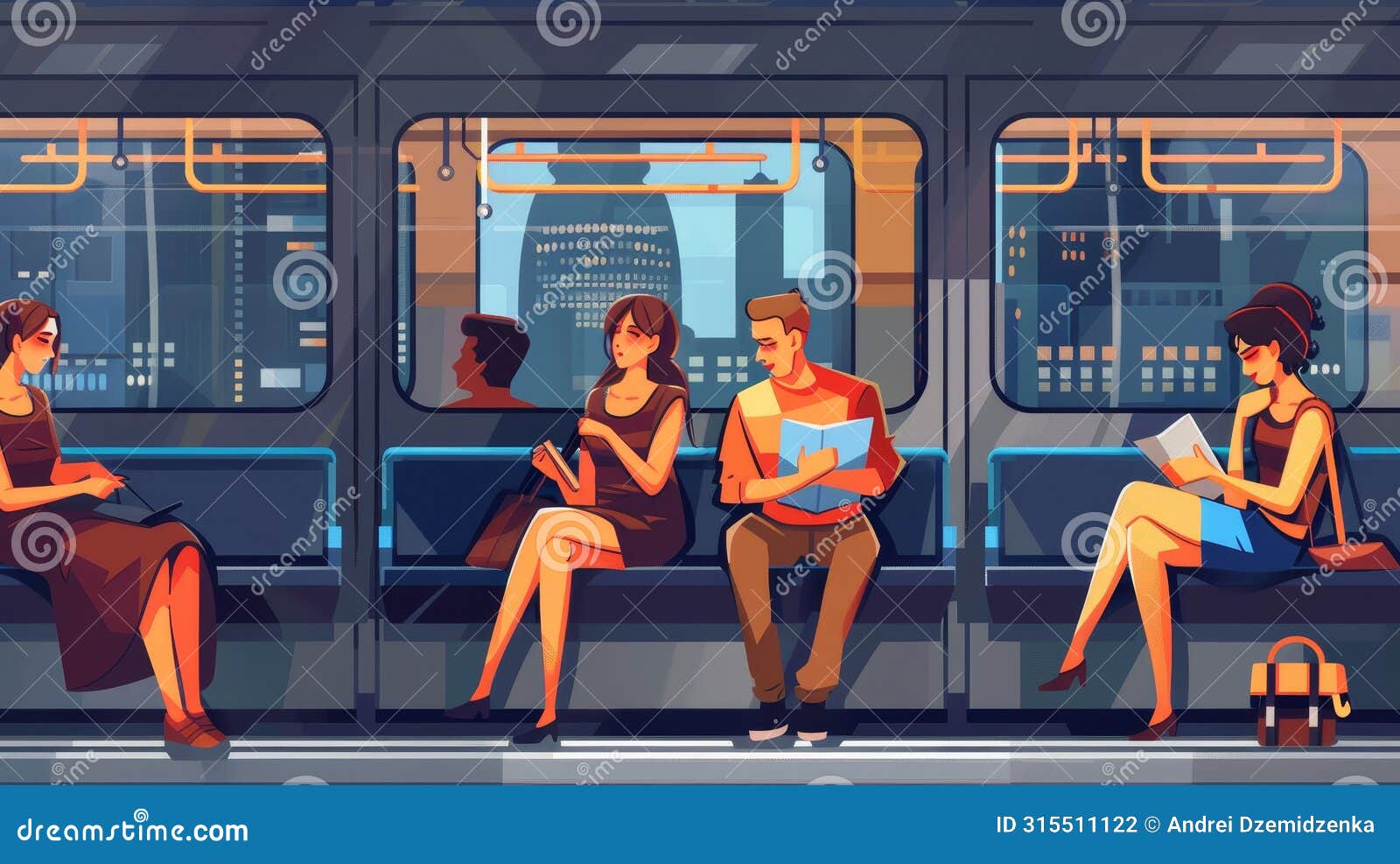 Flat Modern Illustration of Commuters in the Subway. Commuting ...