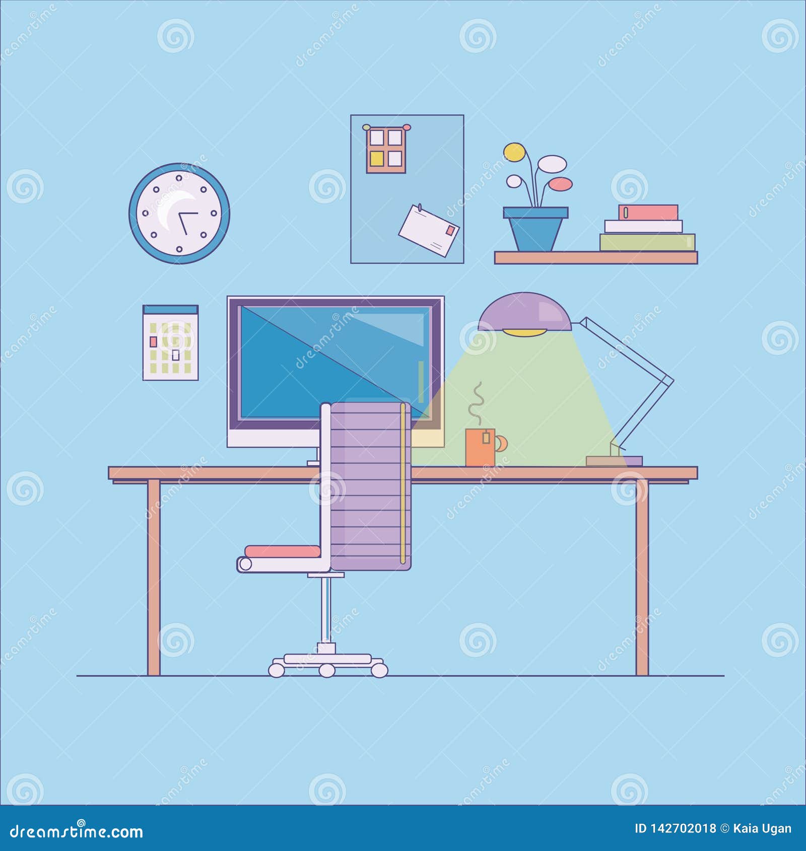 Flat Modern Illustratoin, Work Place Stock Illustration - Illustration ...